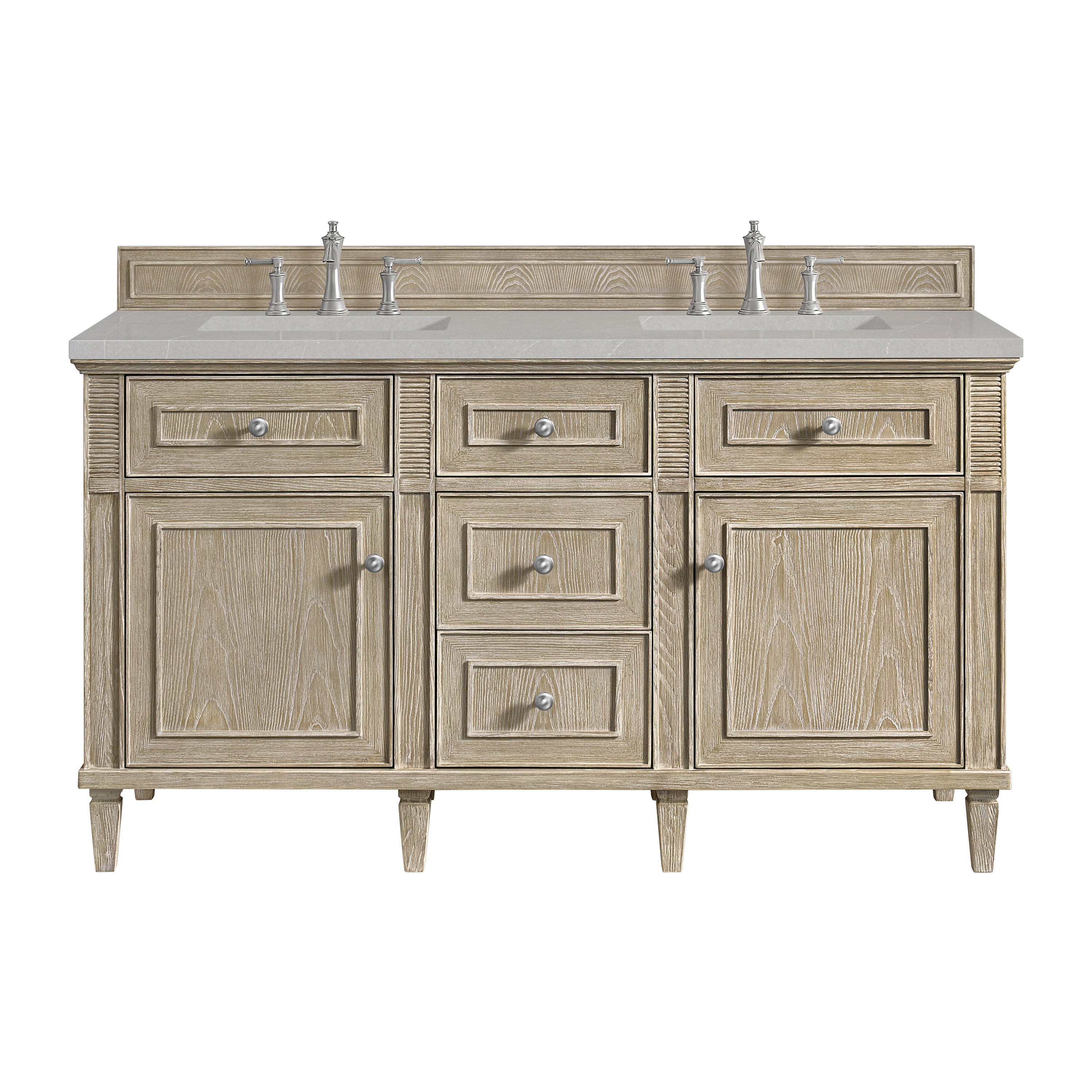 James Martin Vanities Lorelai 60" Whitewashed Oak Double Vanity With 3 ...
