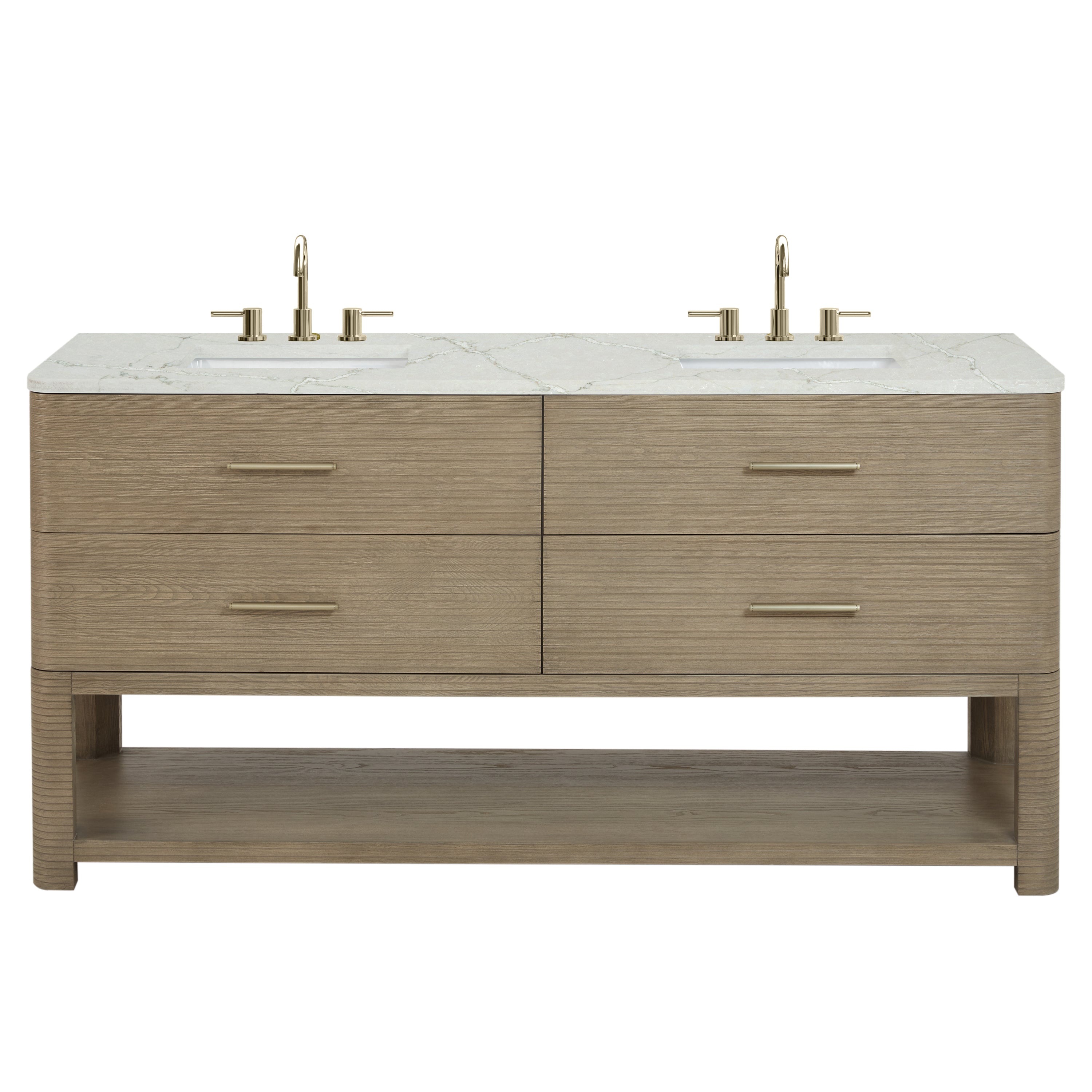James Martin Vanities Lucian 72" Pebble Oak Double Vanity With 3cm Vic ...