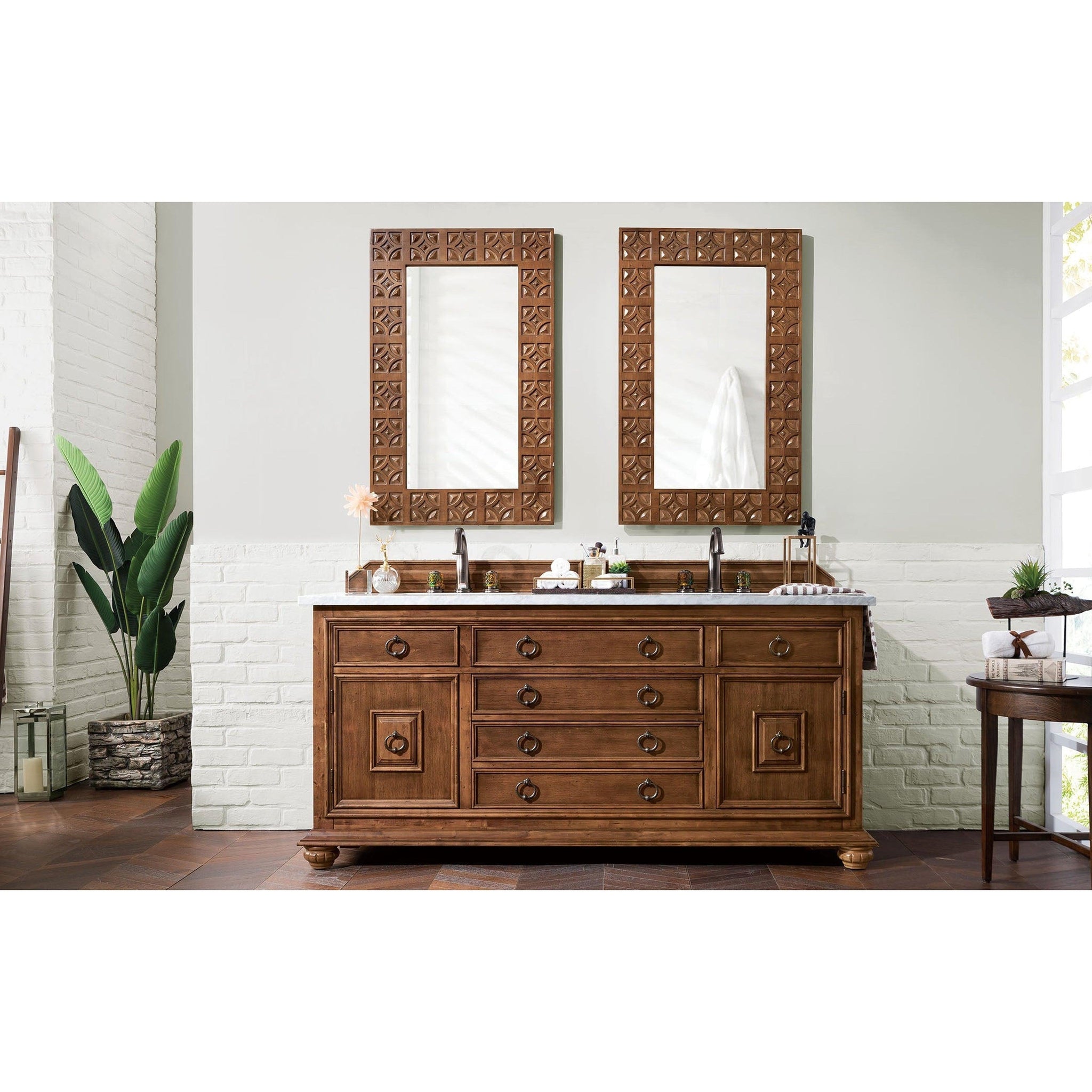 James Martin Vanities Mykonos 72" Cinnamon Double Vanity With 3cm Carr ...