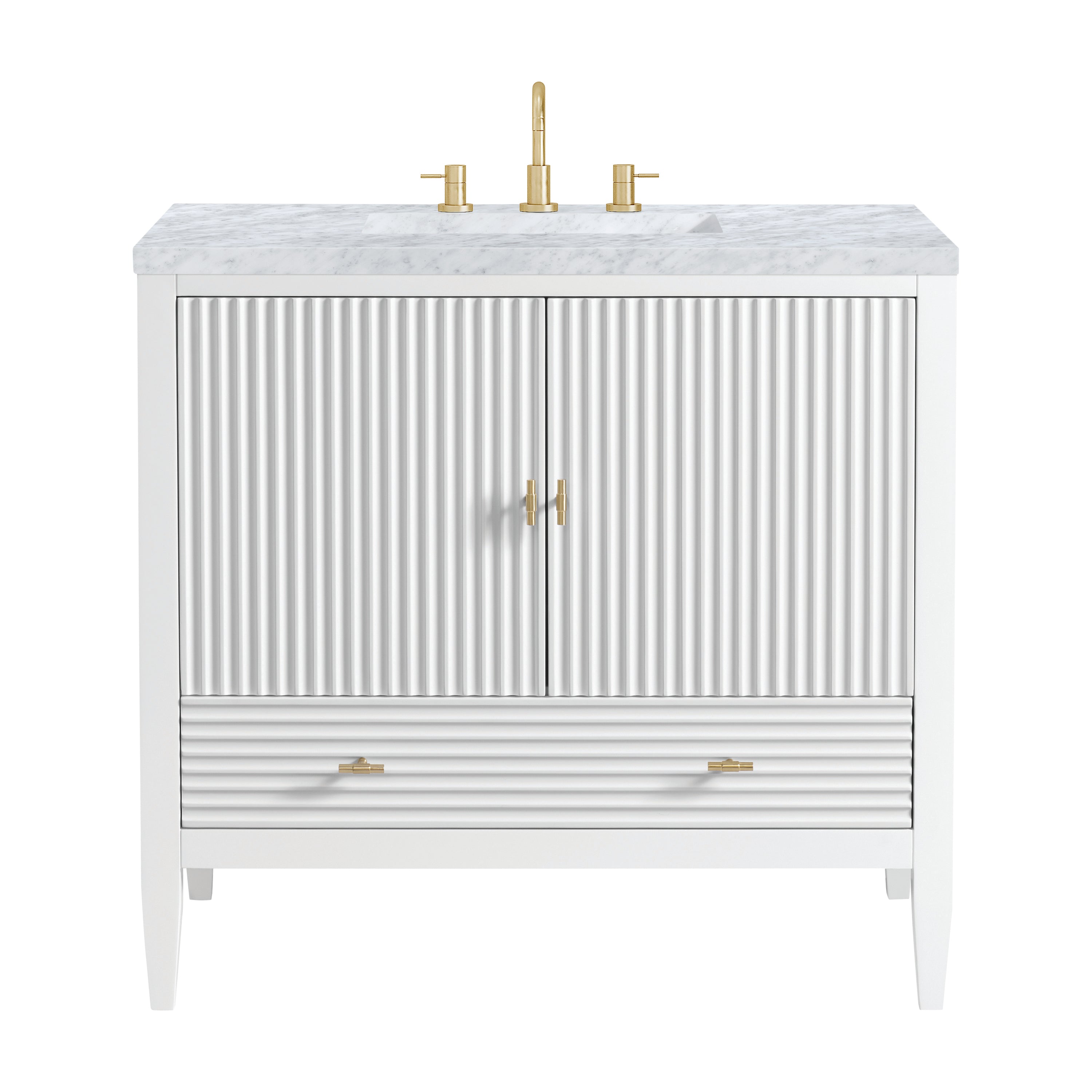 James Martin Vanities Myrrin 36" Bright White Vanity With 3 cm Carrara ...