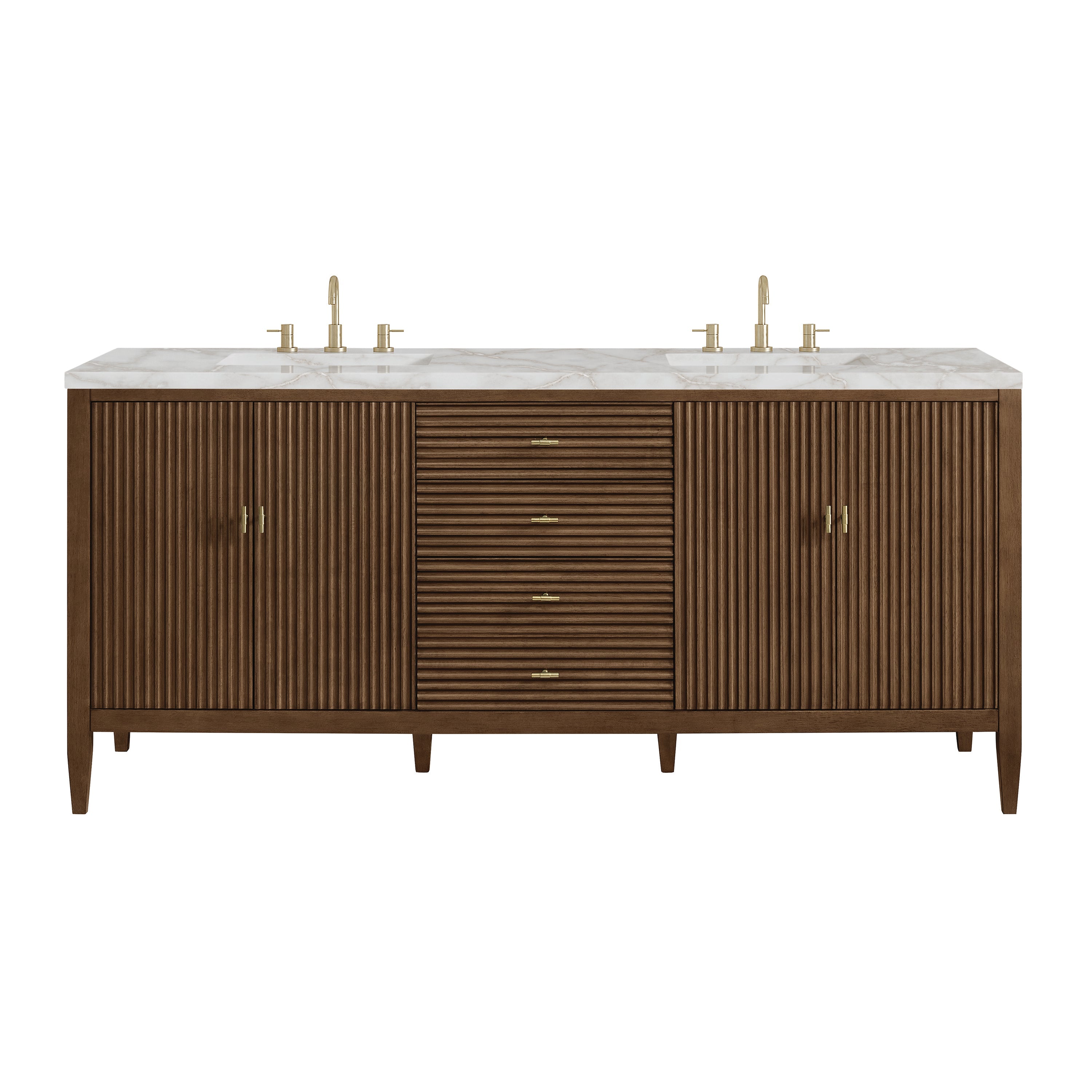 James Martin Vanities Myrrin 72" Mid Century Walnut Double Vanity With ...