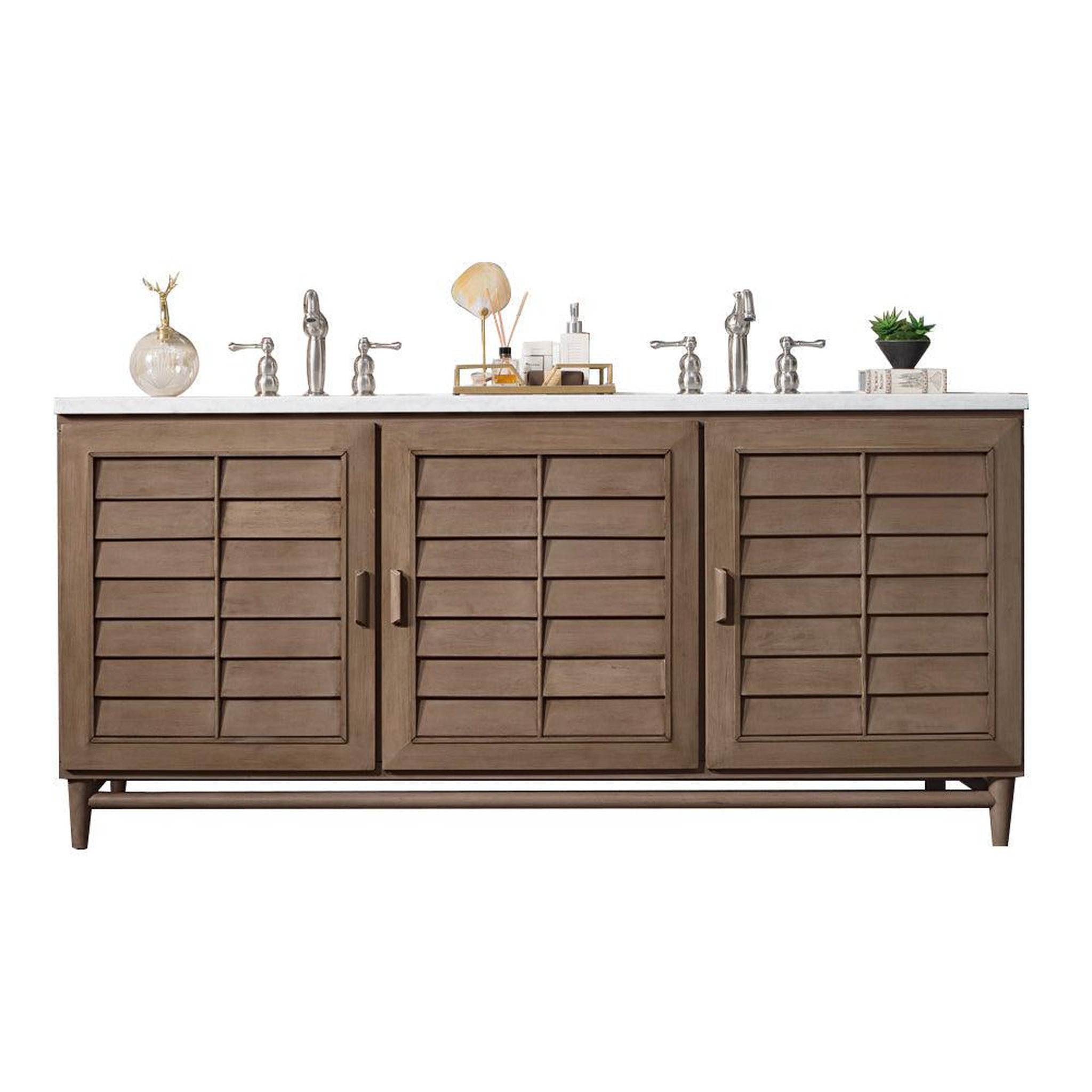 James Martin Vanities Portland 72" Whitewashed Walnut Double Vanity Wi ...