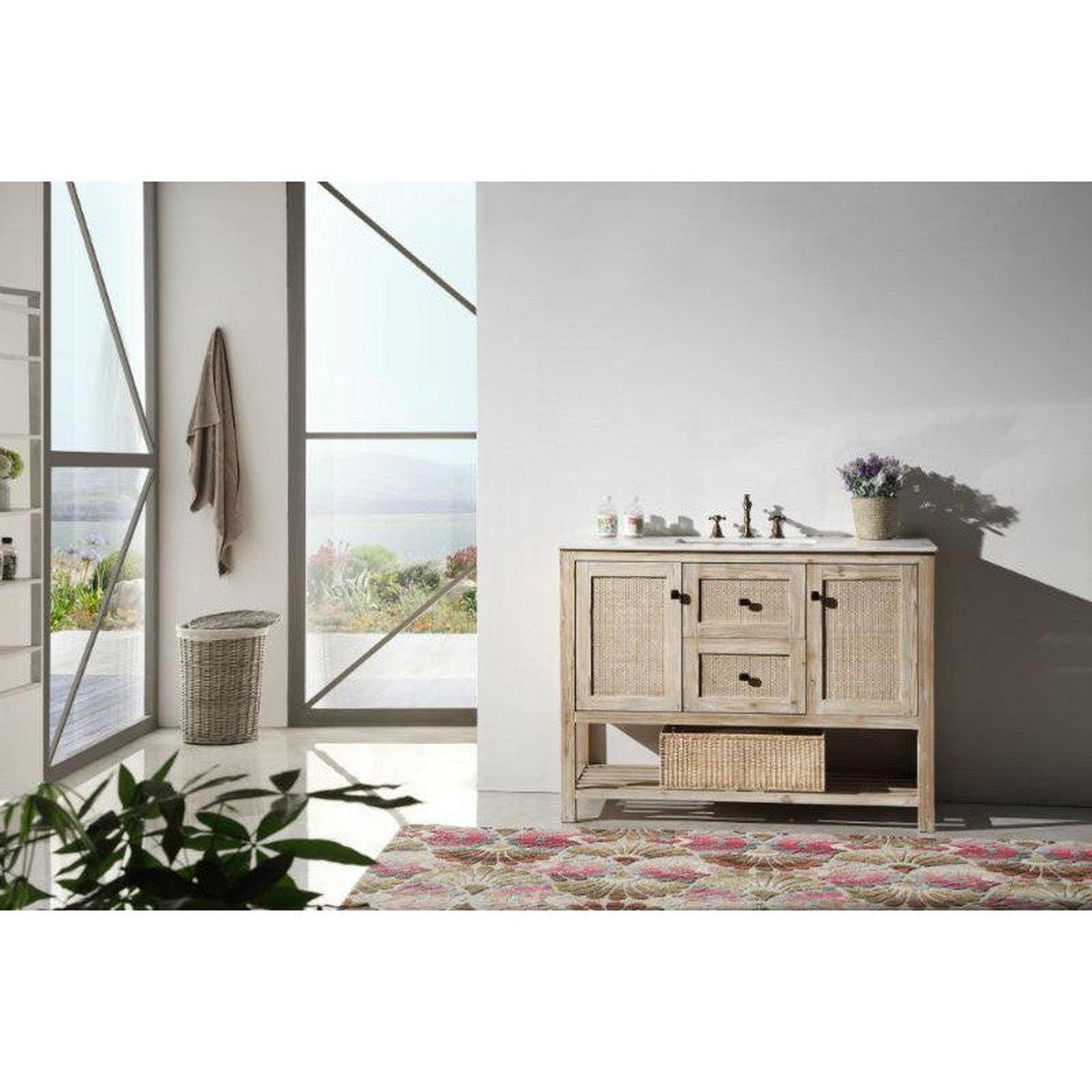 Legion Furniture 48" Rustic White Wash Freestanding Vanity With Marble ...