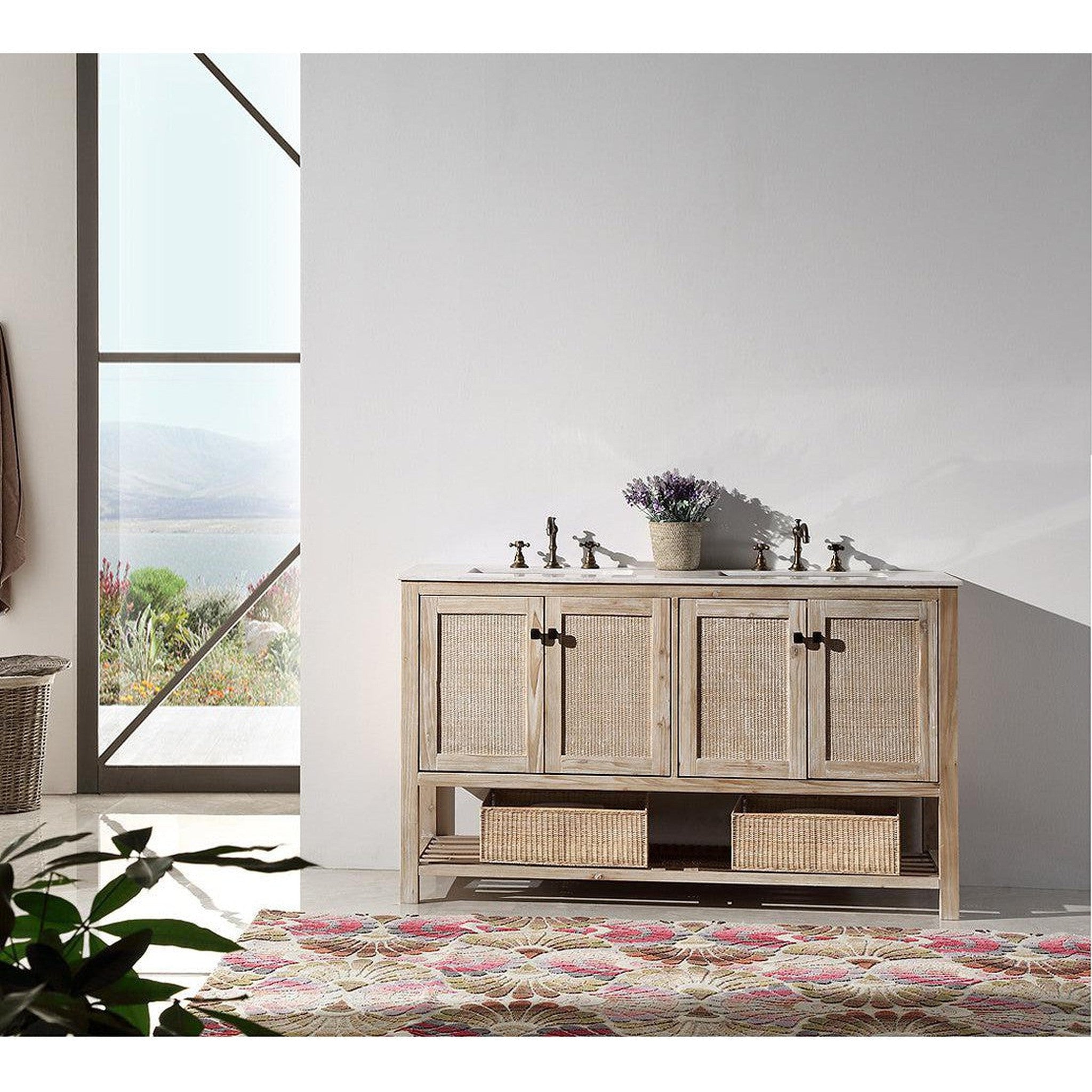 Legion Furniture 60" Rustic White Wash Freestanding Vanity With Marble ...