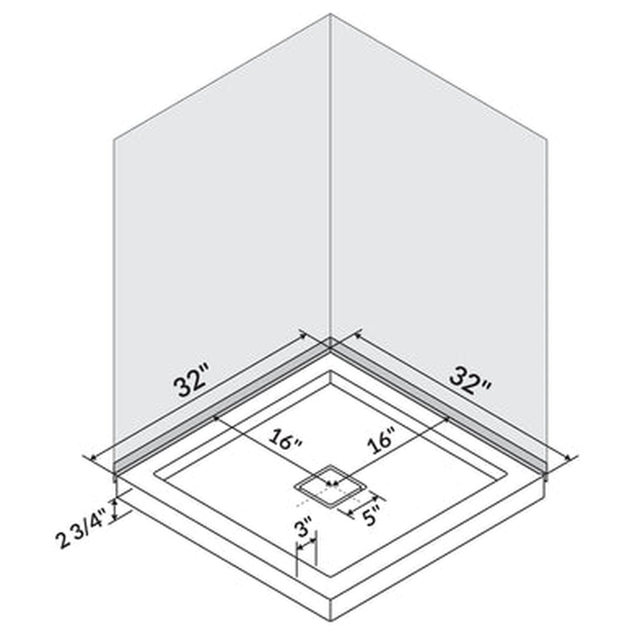 LessCare 32" x 32" Left Double Threshold Shower Pan Base Wall Corner C ...