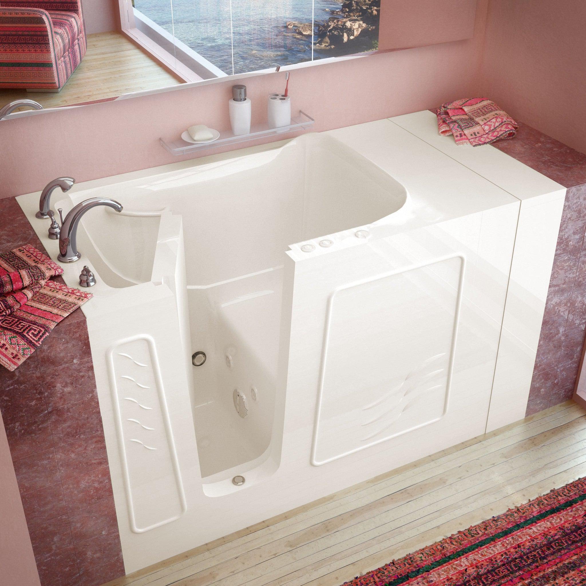 MediTub Walk-In 30 x 53 Left Drain Biscuit Whirlpool Jetted Walk-In Ba ...