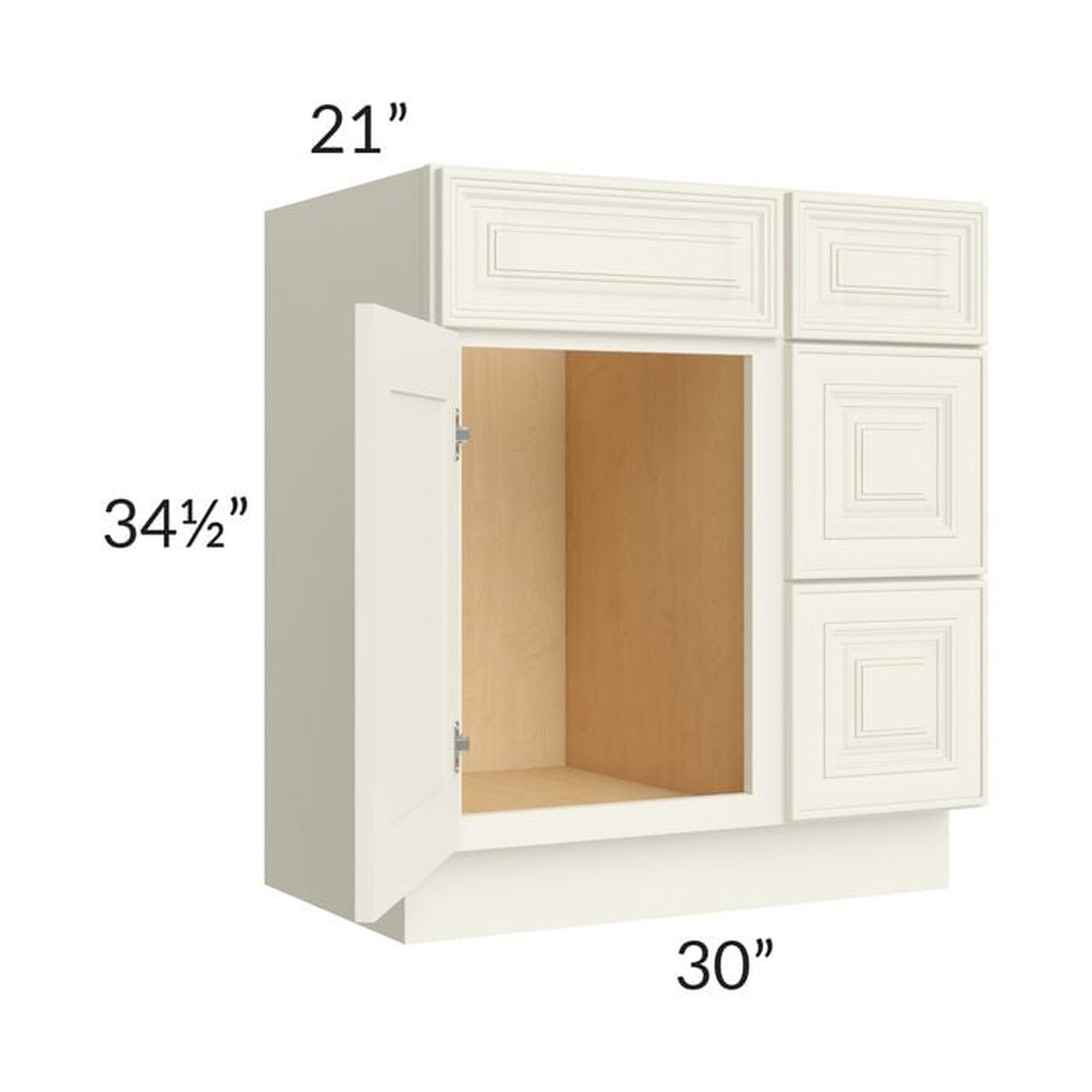 RTA Cambridge Antique White Glaze 30" Vanity Base Cabinet (Drawers on ...