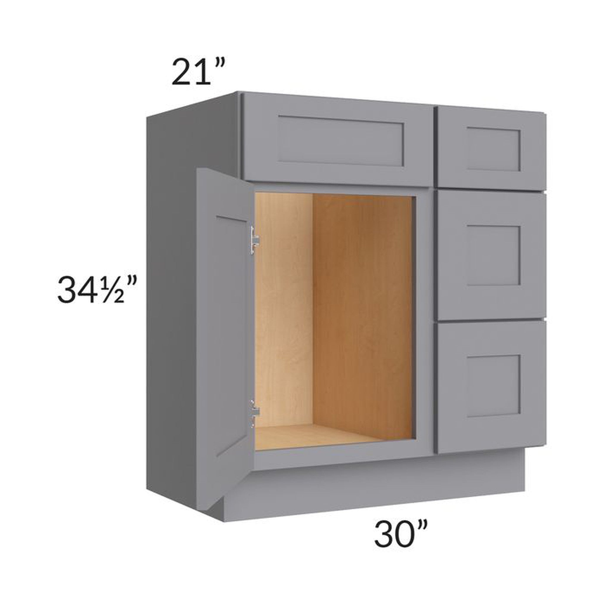 RTA Graphite Grey Shaker 30" Vanity Base Cabinet (Drawers on Right) wi ...