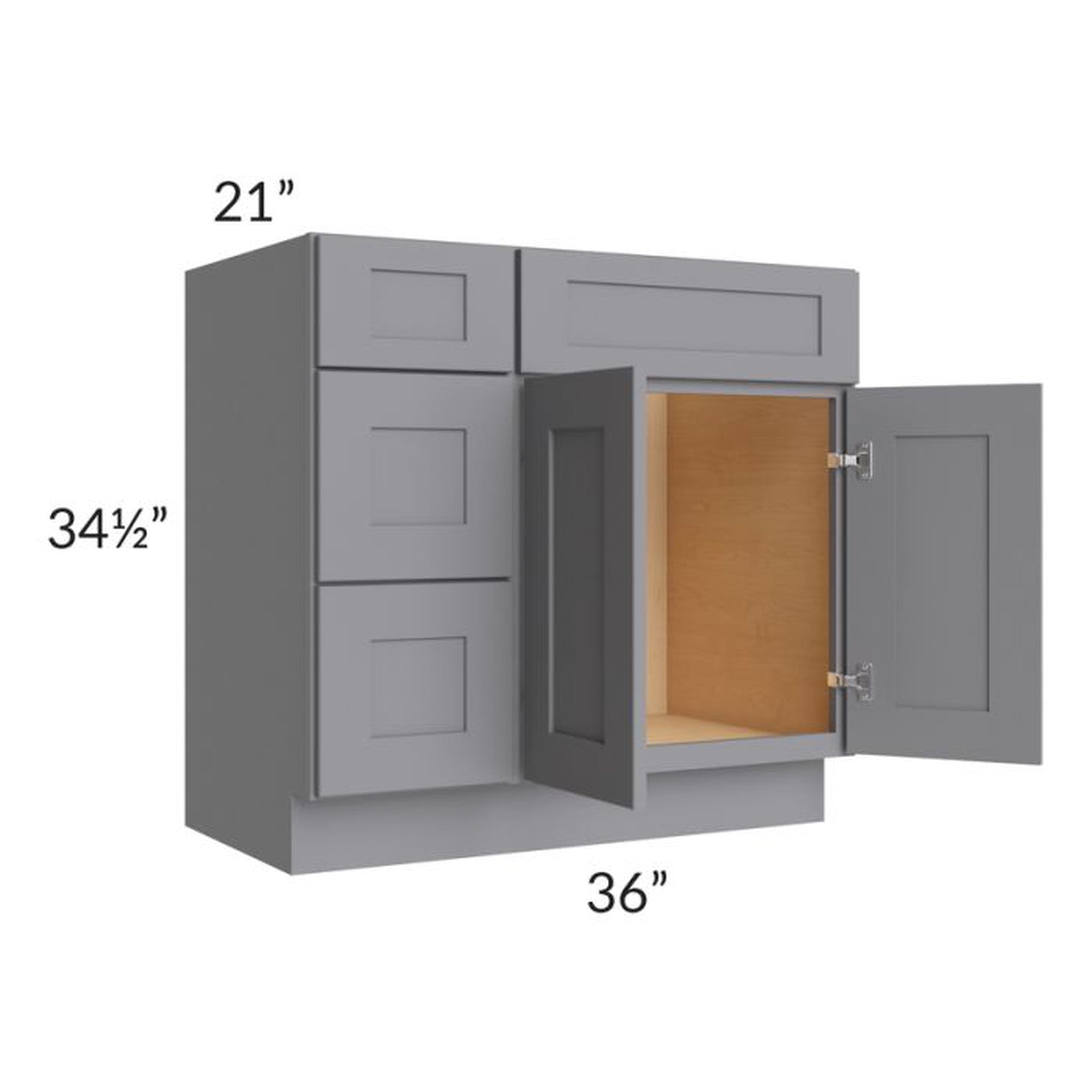 RTA Graphite Grey Shaker 36" Vanity Base Cabinet (Drawers on Left) wit ...
