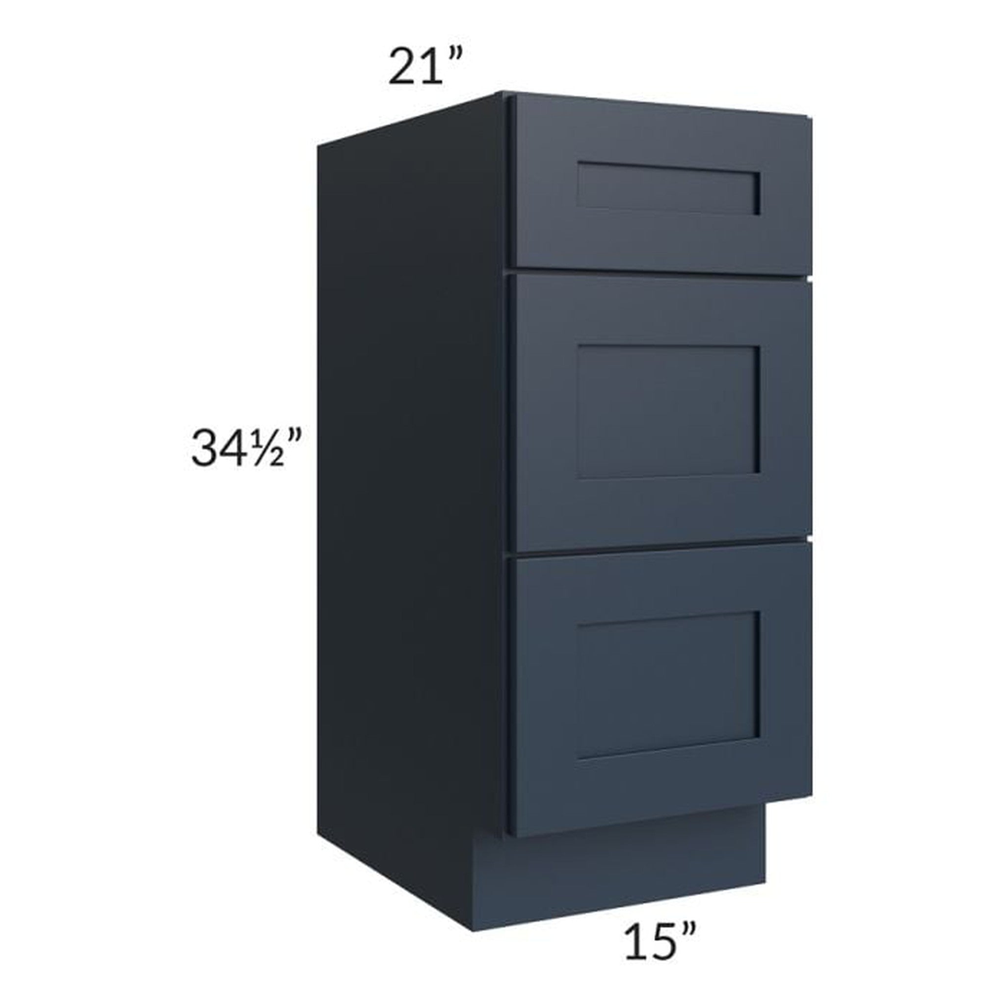 RTA Southport Blue Shaker 15" Vanity 3-Drawer Base Cabinet with 1 Deco ...