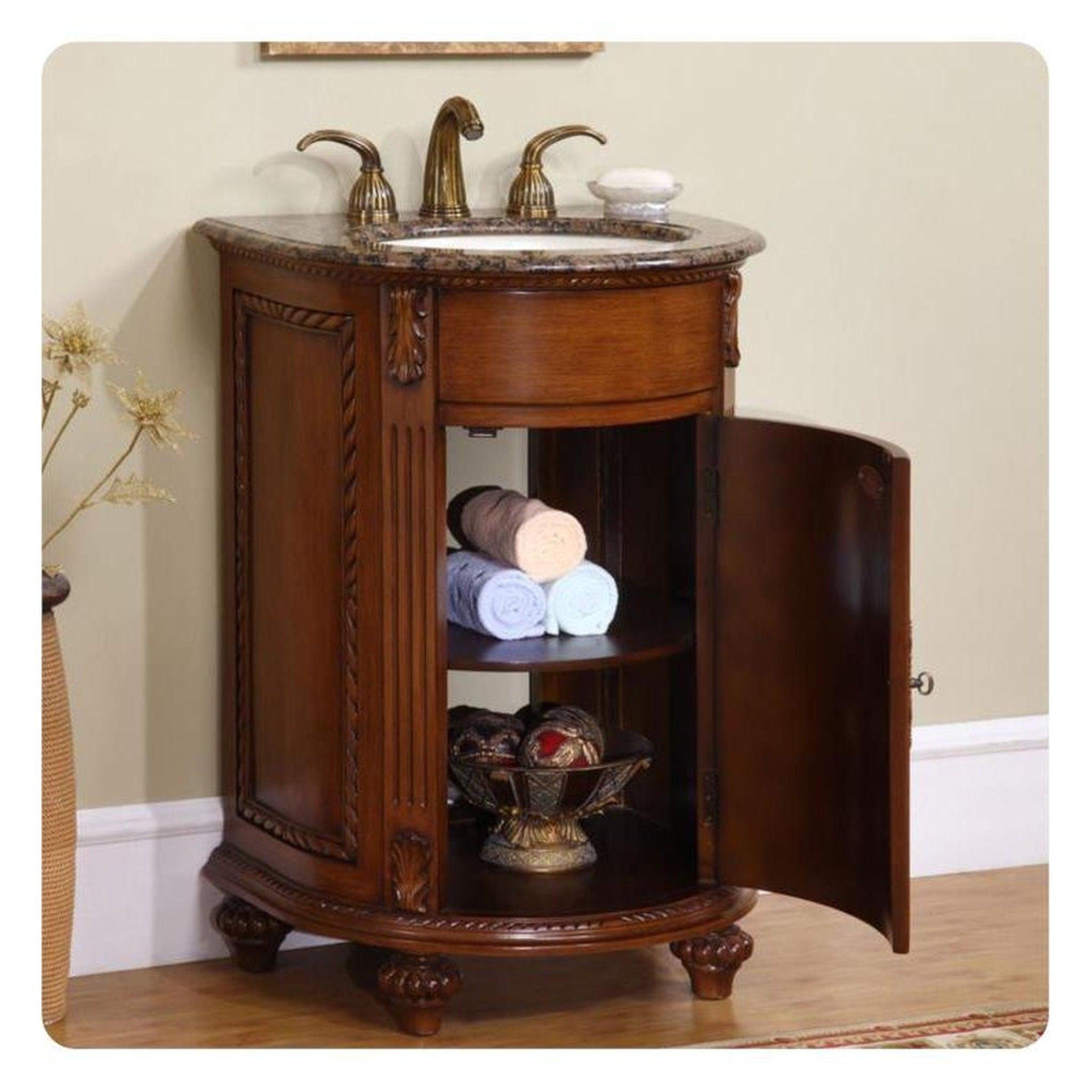 Silkroad Exclusive 24" Single Sink English Chestnut Bathroom Vanity Wi ...