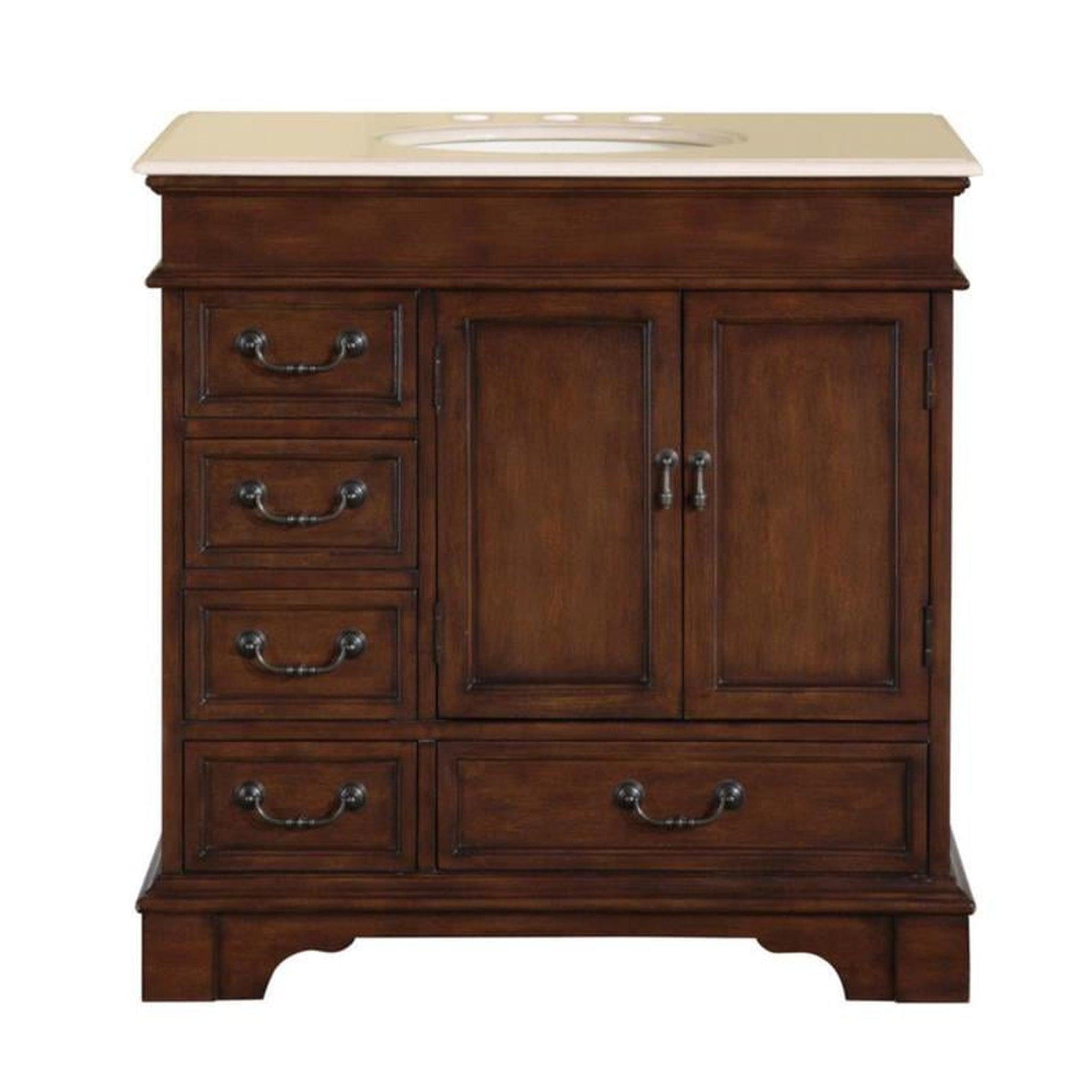 Silkroad Exclusive 36" Single Sink English Chestnut Bathroom Vanity Wi ...