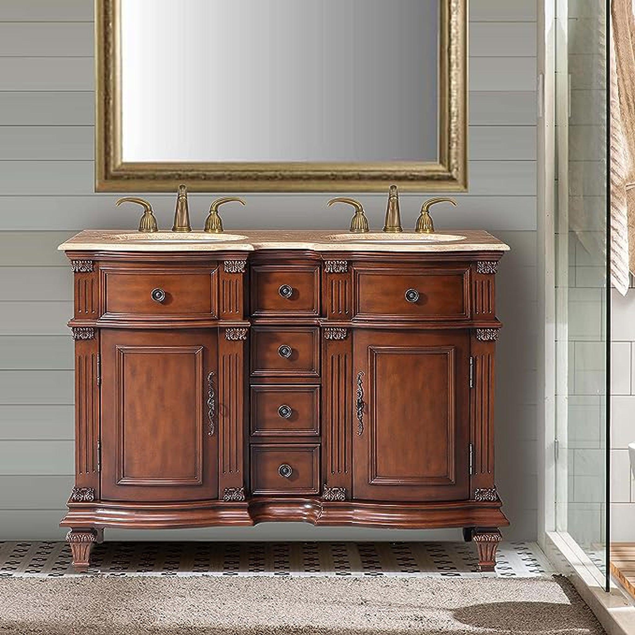 Silkroad Exclusive 48" Double Sink Brazilian Rosewood Bathroom Vanity ...