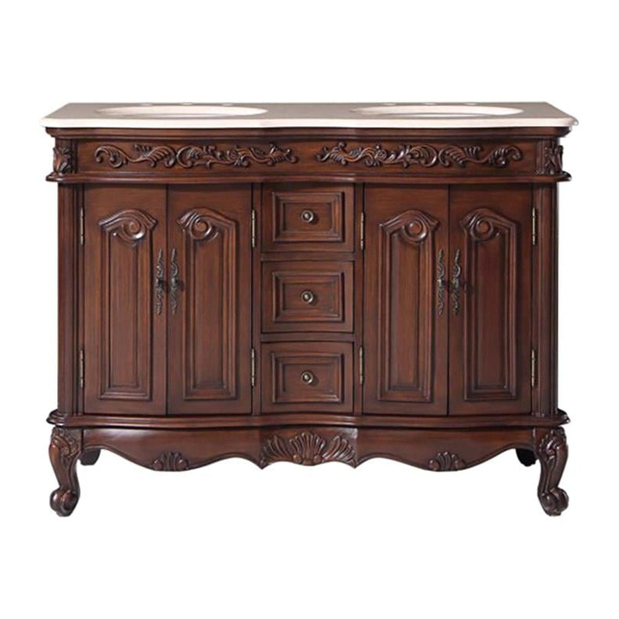 Silkroad Exclusive 48" Double Sink English Chestnut Bathroom Vanity Wi ...