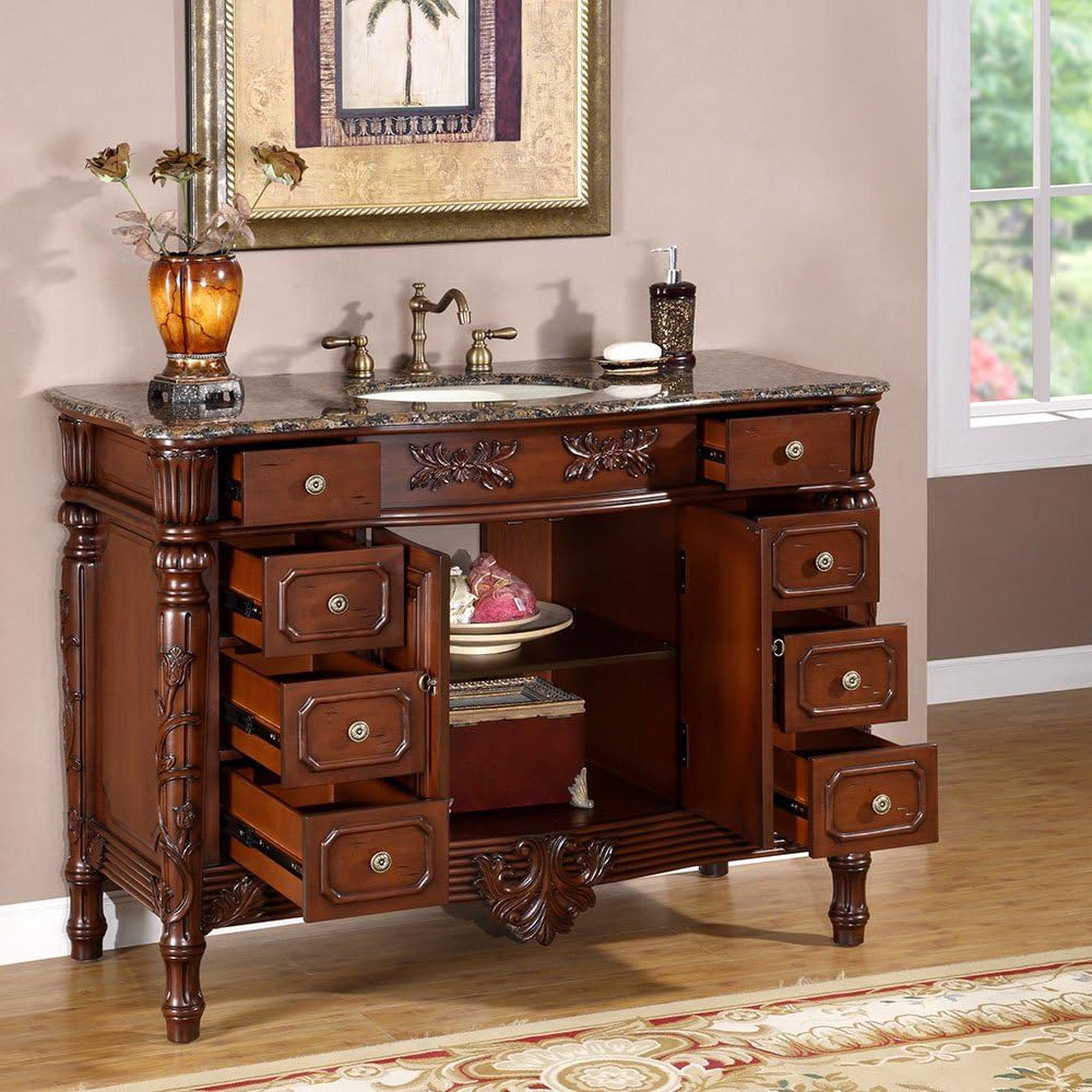 Silkroad Exclusive 48" Single Sink Dark Cherry Bathroom Vanity With Ba ...