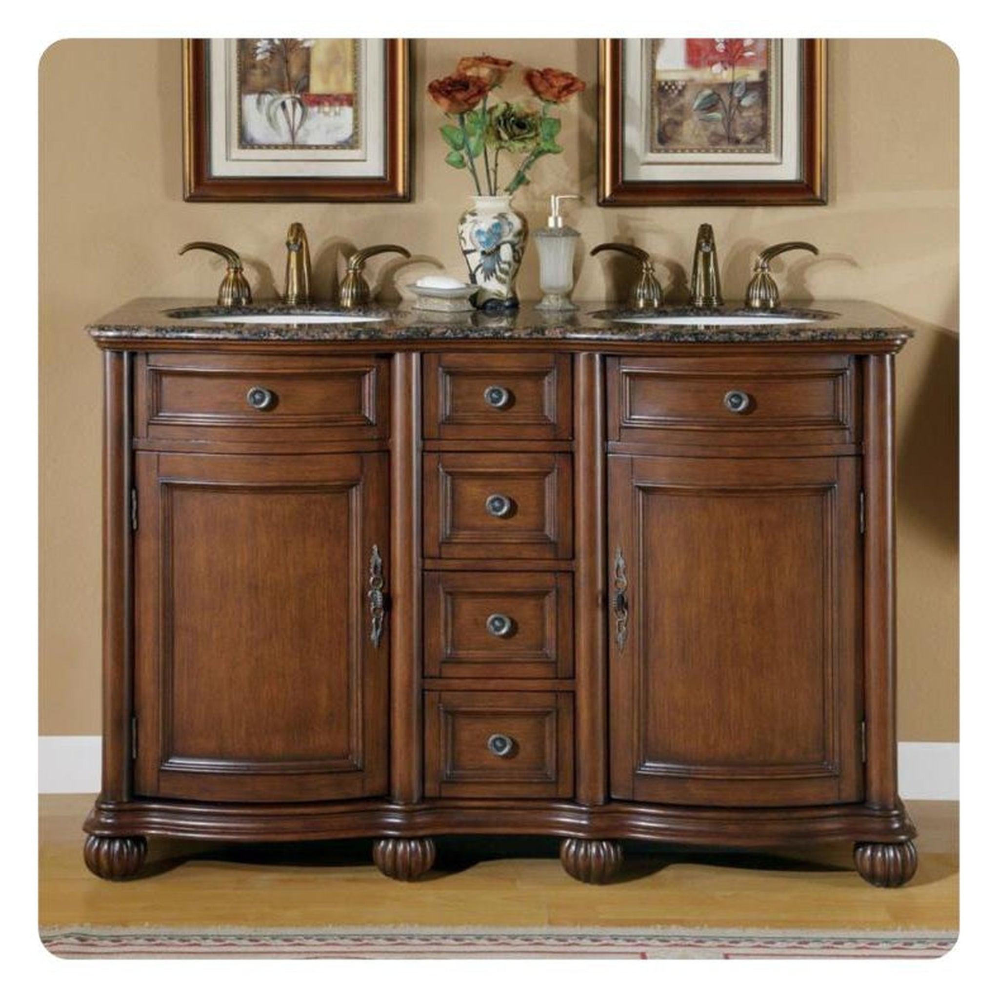 Silkroad Exclusive 52" Double Sink English Chestnut Bathroom Vanity Wi ...