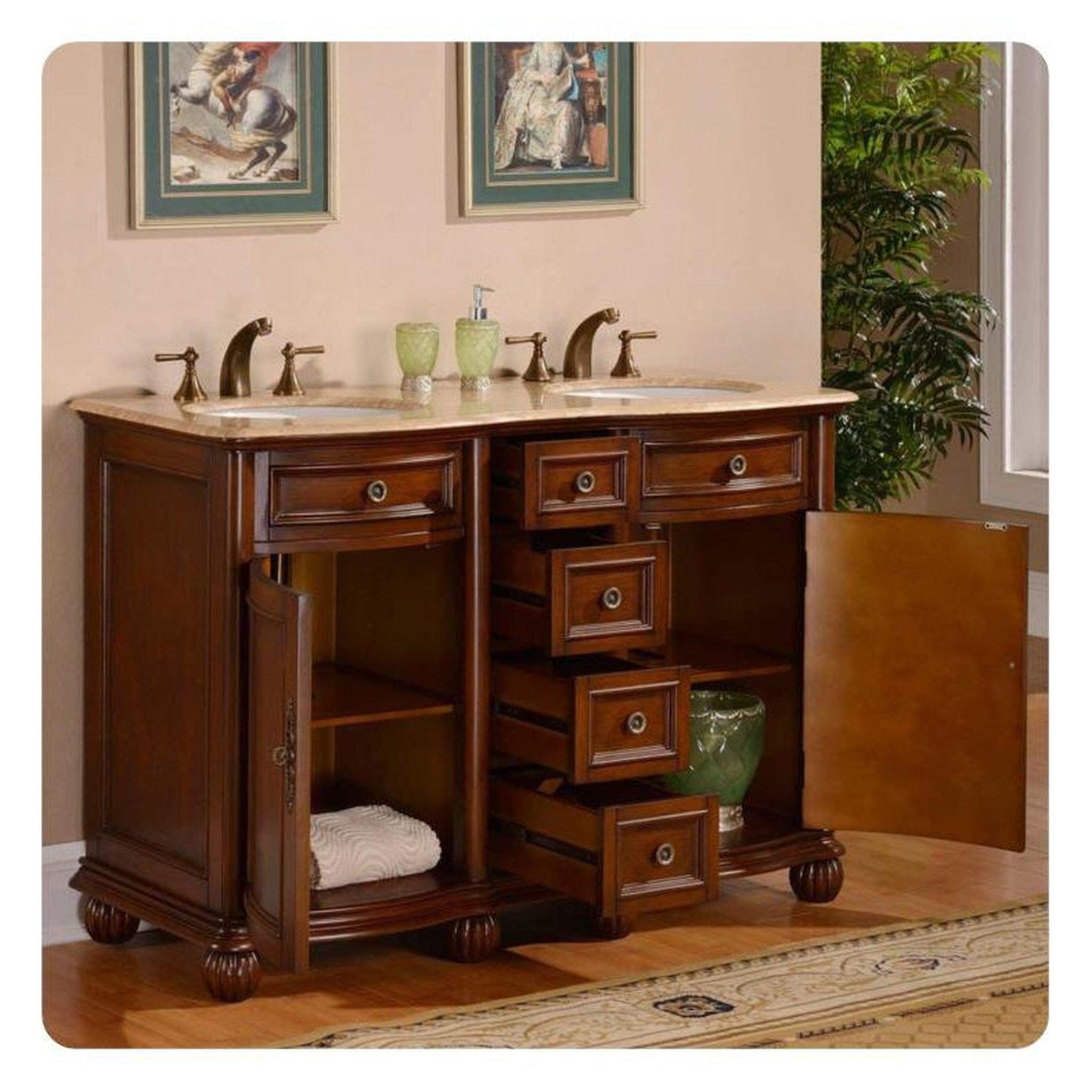 Silkroad Exclusive 52" Double Sink English Chestnut Bathroom Vanity Wi ...
