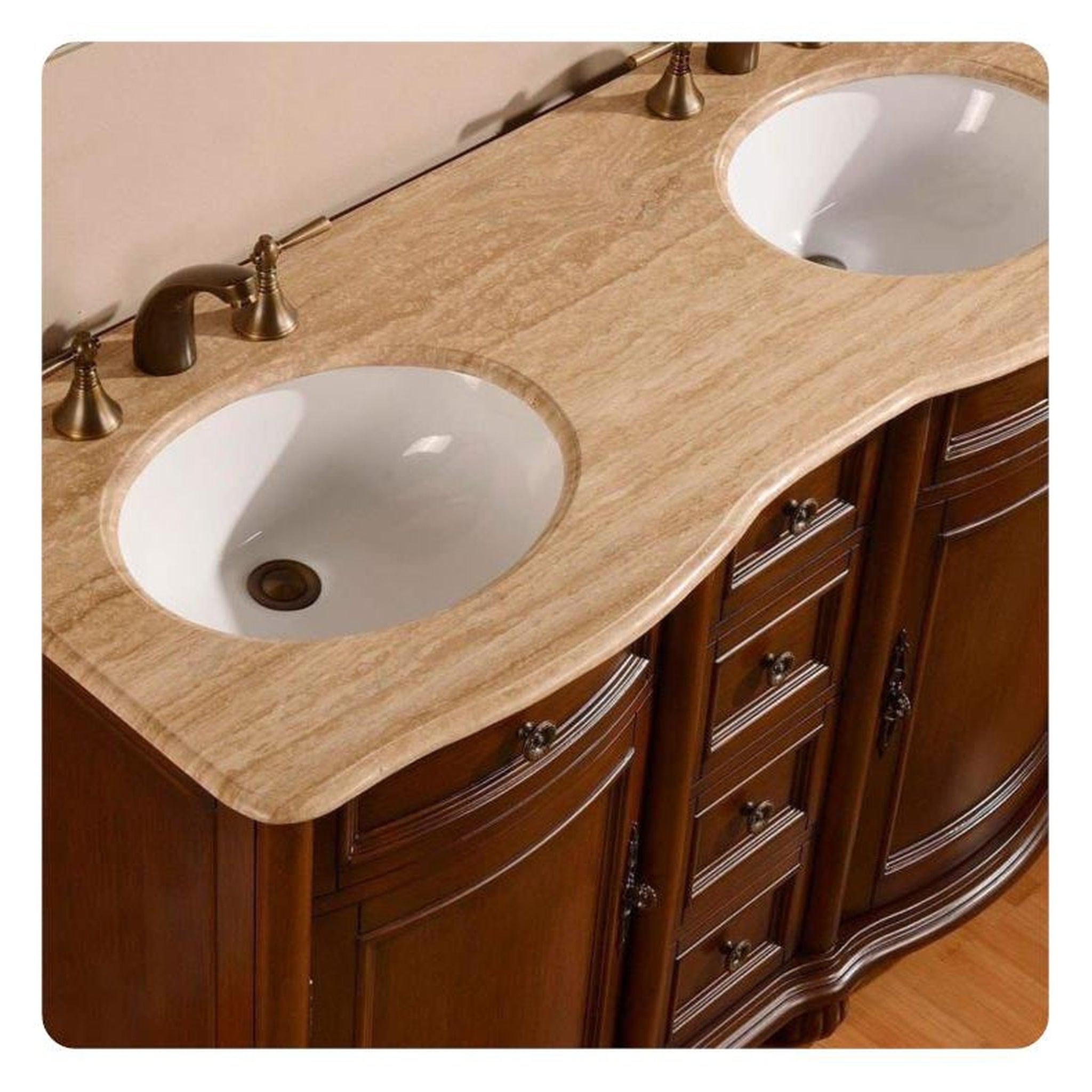 Silkroad Exclusive 52" Double Sink English Chestnut Bathroom Vanity Wi ...
