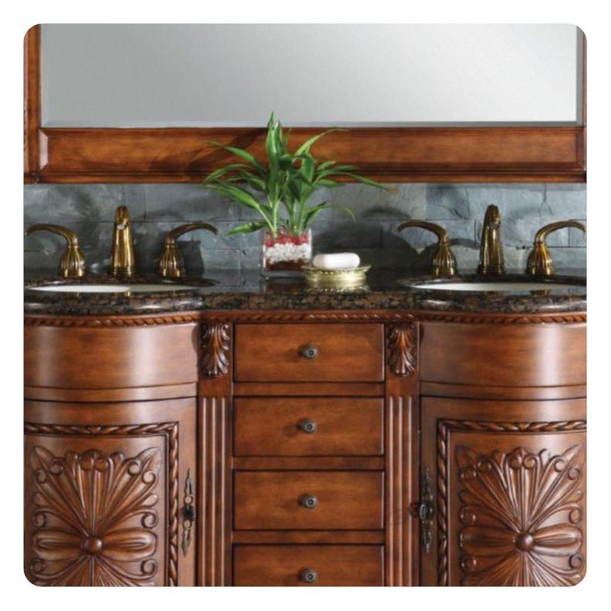 Silkroad Exclusive 54" Double Sink English Chestnut Bathroom Vanity Wi ...