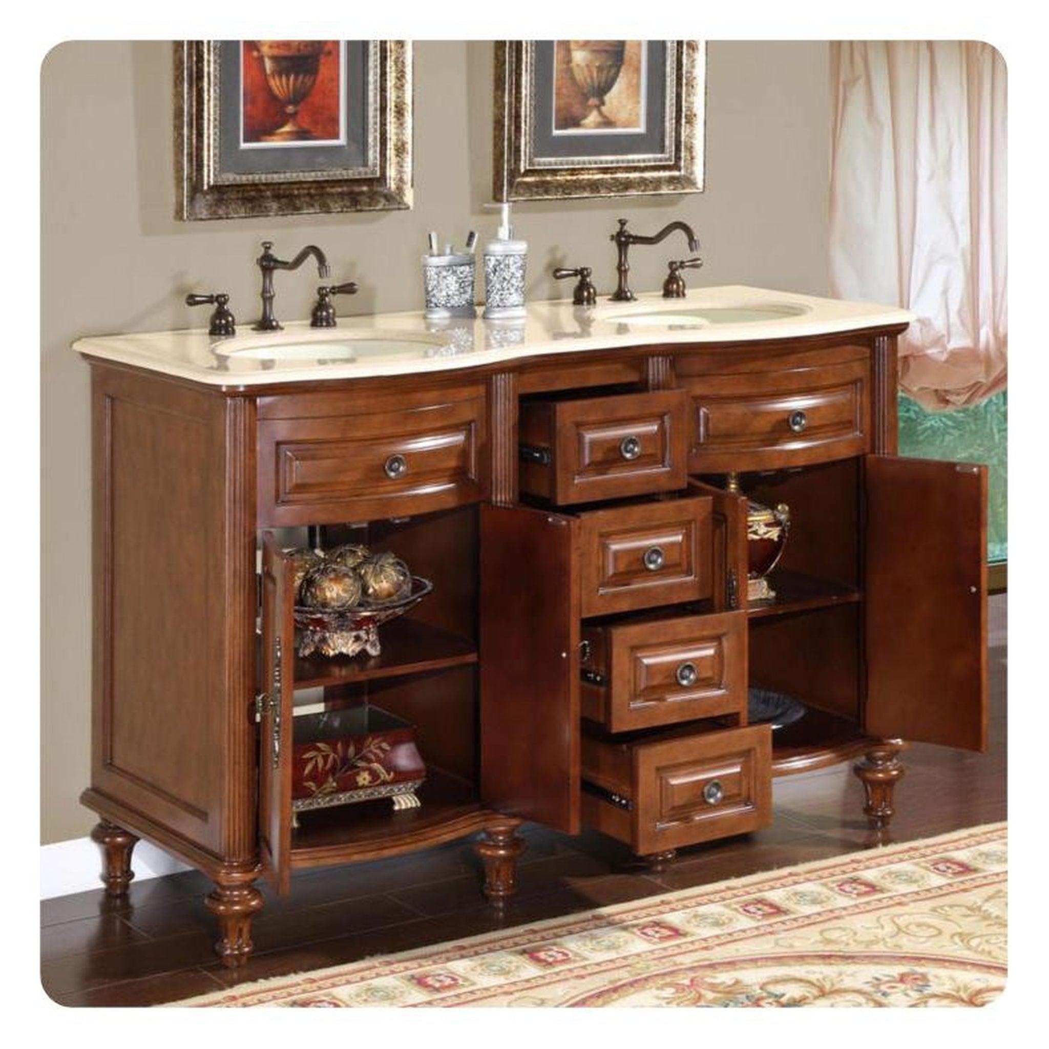 Silkroad Exclusive 55" Double Sink American Chestnut Bathroom Vanity W ...