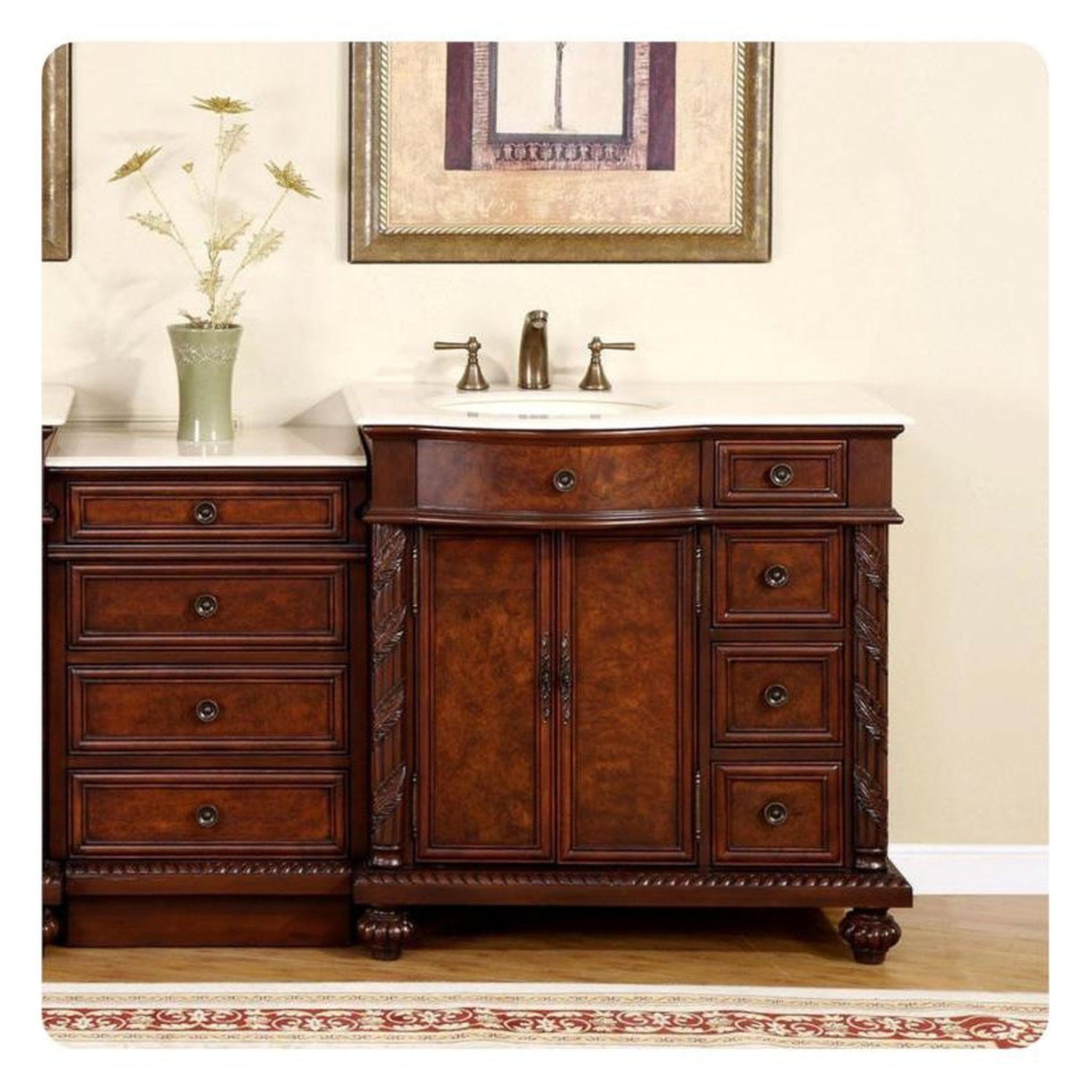 Silkroad Exclusive 56" Single Left Side Sink English Chestnut Modular ...