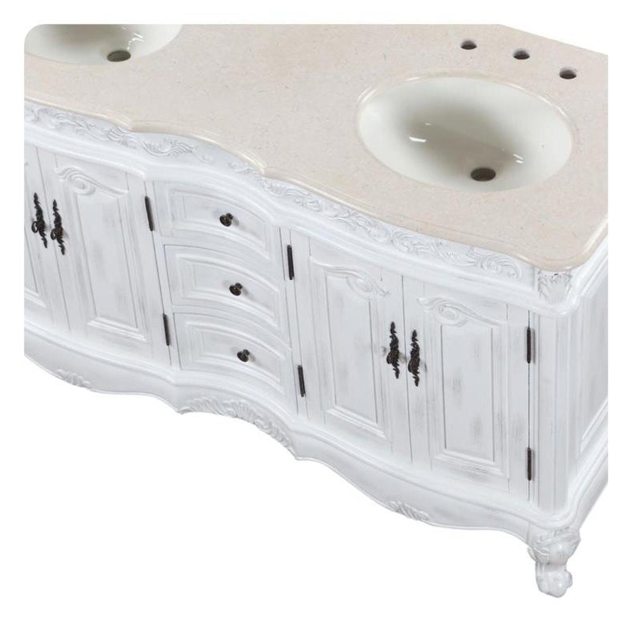 Silkroad Exclusive 58" Double Sink Antique White Bathroom Vanity With ...