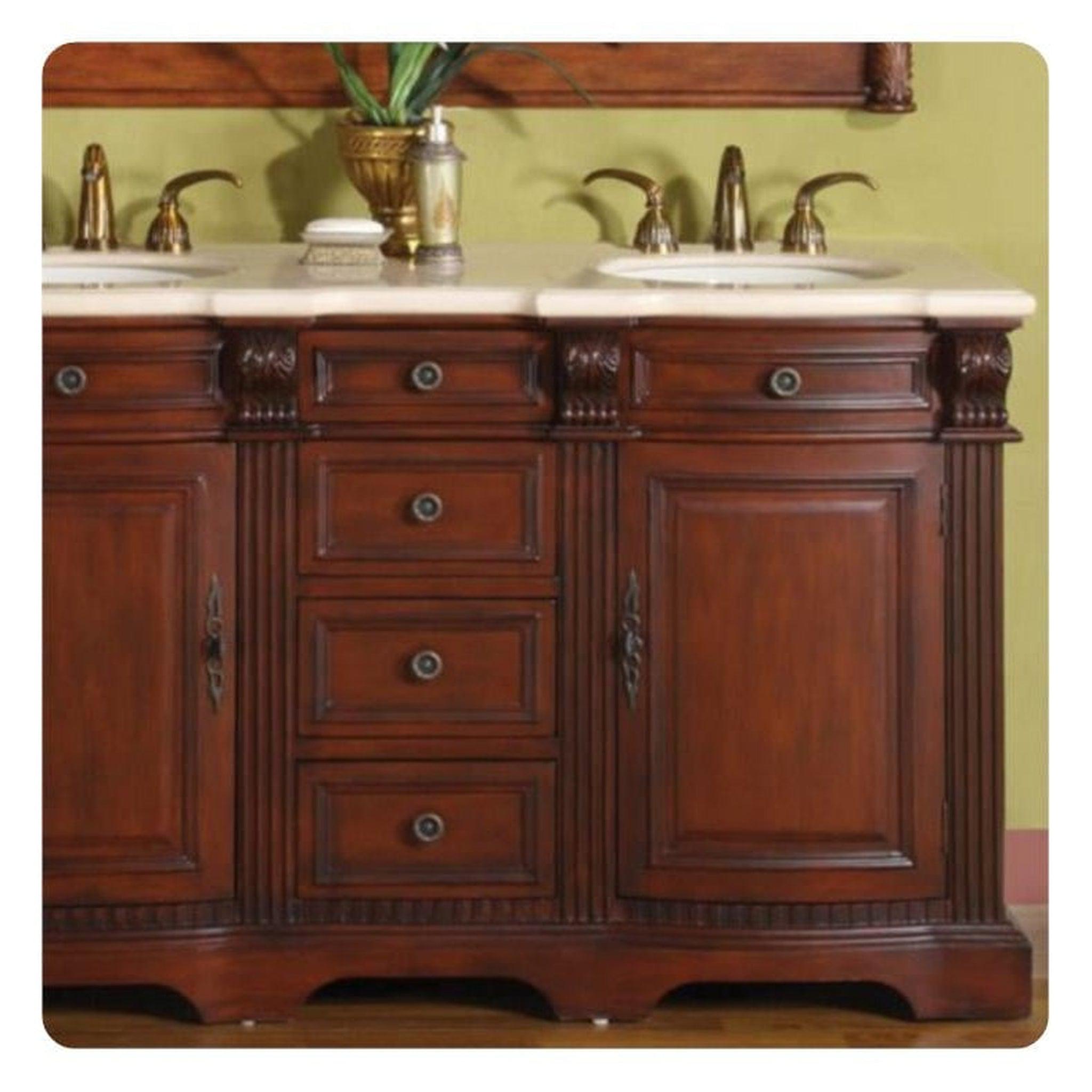 Silkroad Exclusive 58" Double Sink Brazilian Rosewood Bathroom Vanity ...