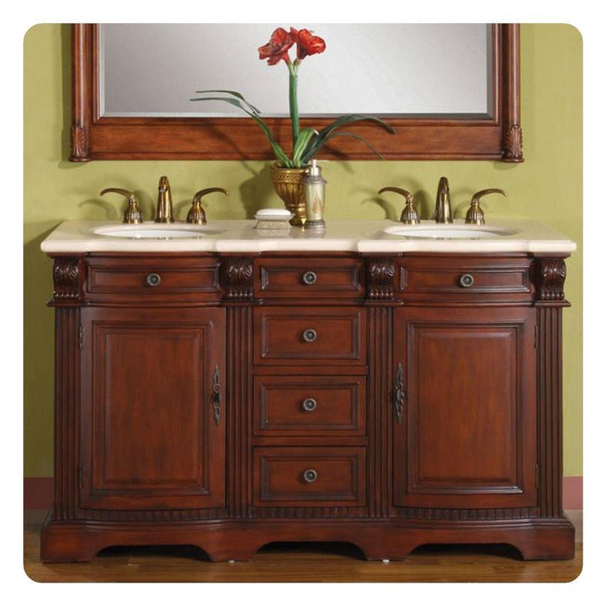 Silkroad Exclusive 58" Double Sink Brazilian Rosewood Bathroom Vanity ...