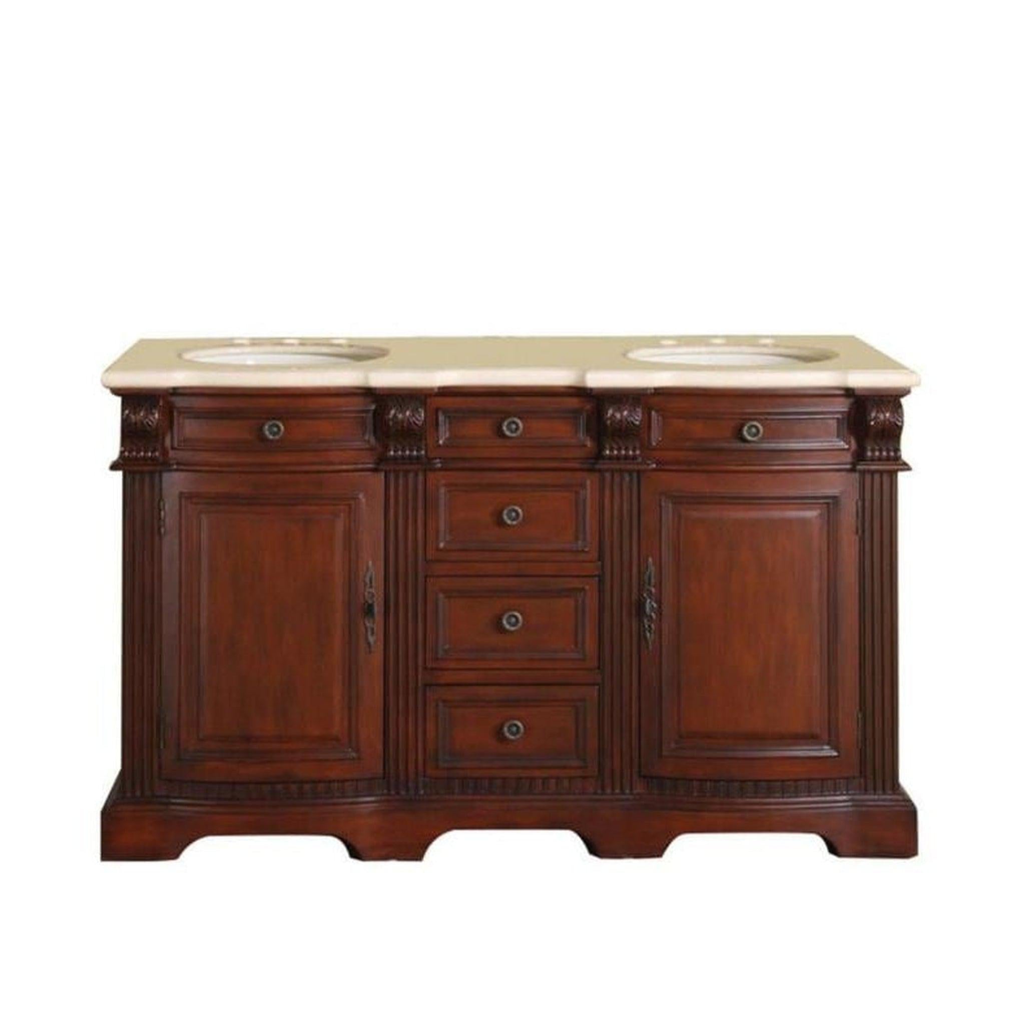 Silkroad Exclusive 58" Double Sink Brazilian Rosewood Bathroom Vanity ...