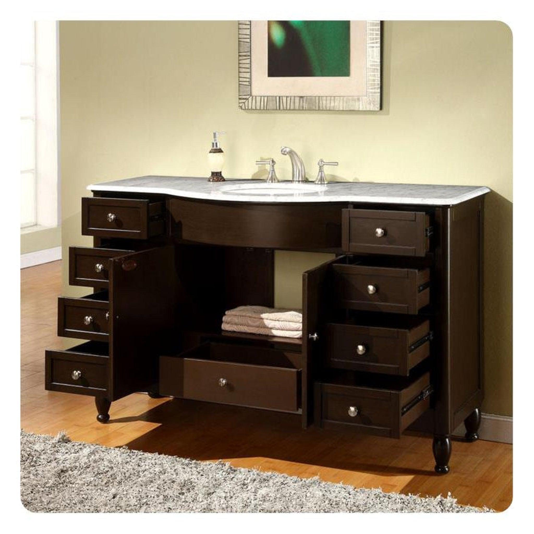 Silkroad Exclusive 58" Single Sink Dark Walnut Bathroom Vanity With Ca ...