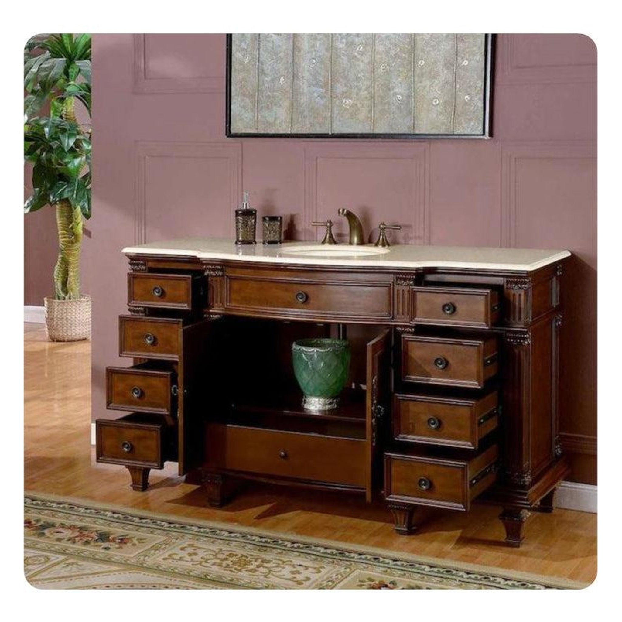 Silkroad Exclusive 60" Single Sink Brazilian Rosewood Bathroom Vanity ...