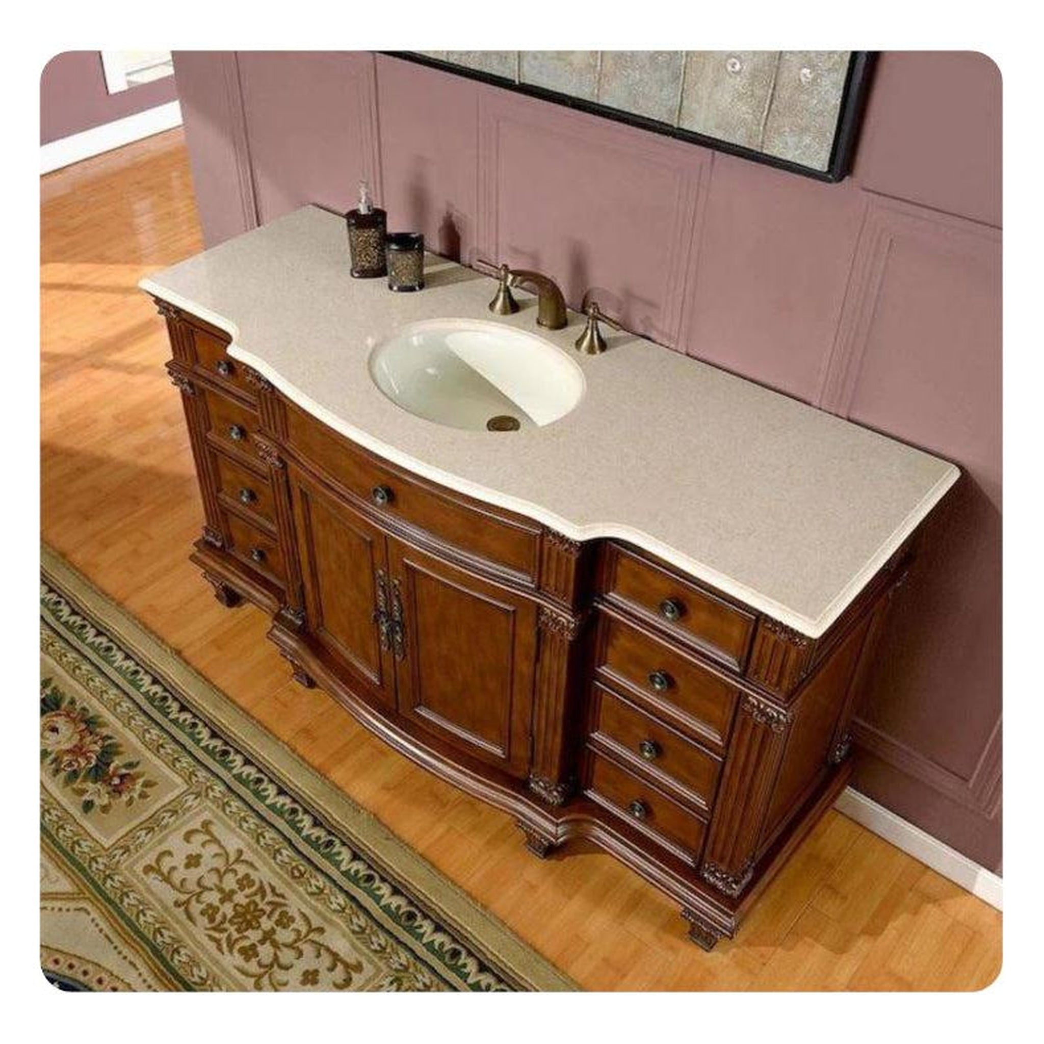 Silkroad Exclusive 60" Single Sink Brazilian Rosewood Bathroom Vanity ...