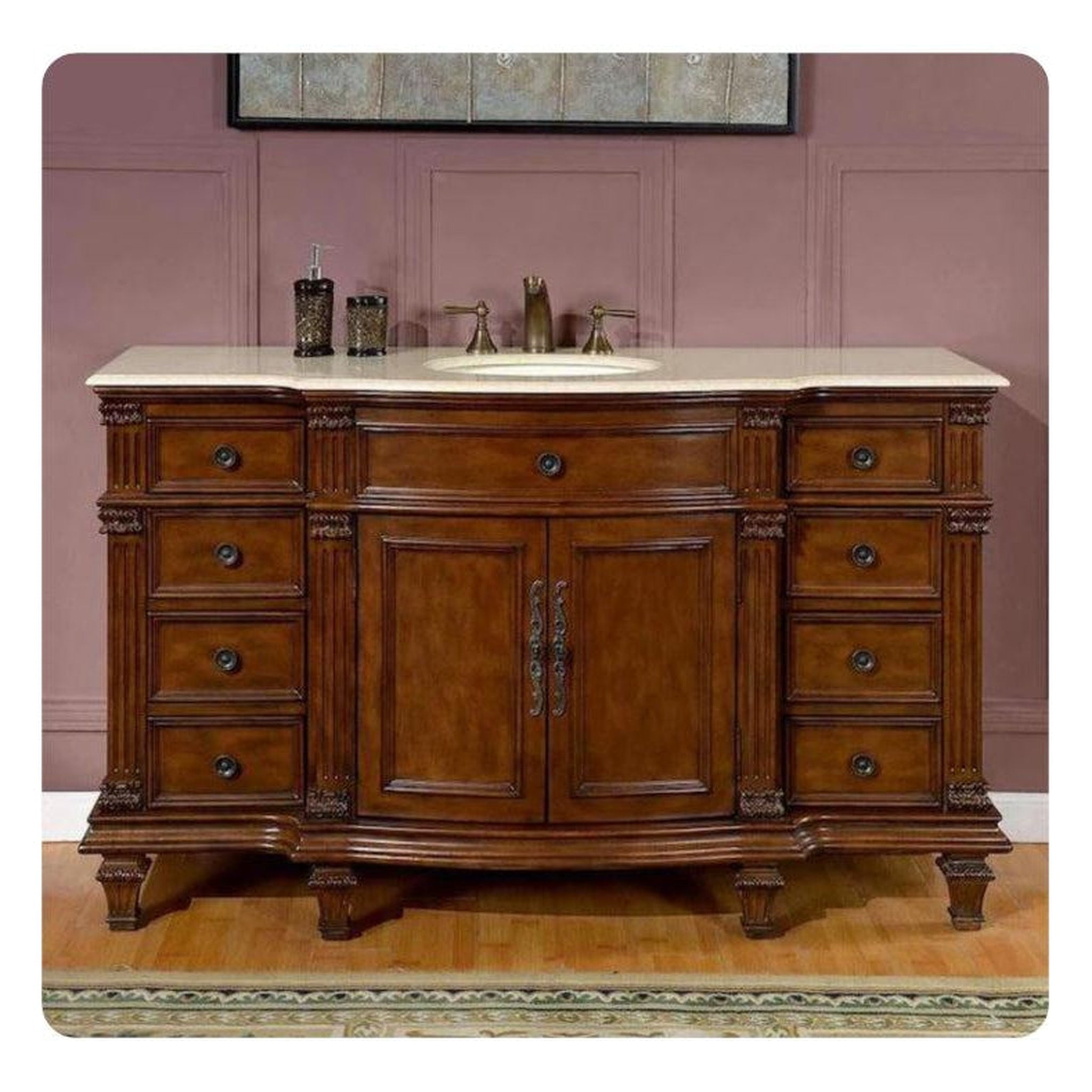 Silkroad Exclusive 60" Single Sink Brazilian Rosewood Bathroom Vanity ...