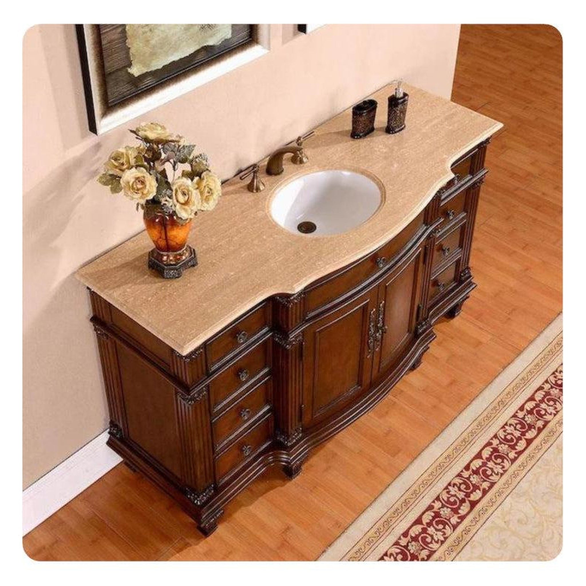 Silkroad Exclusive 60" Single Sink Brazilian Rosewood Bathroom Vanity ...