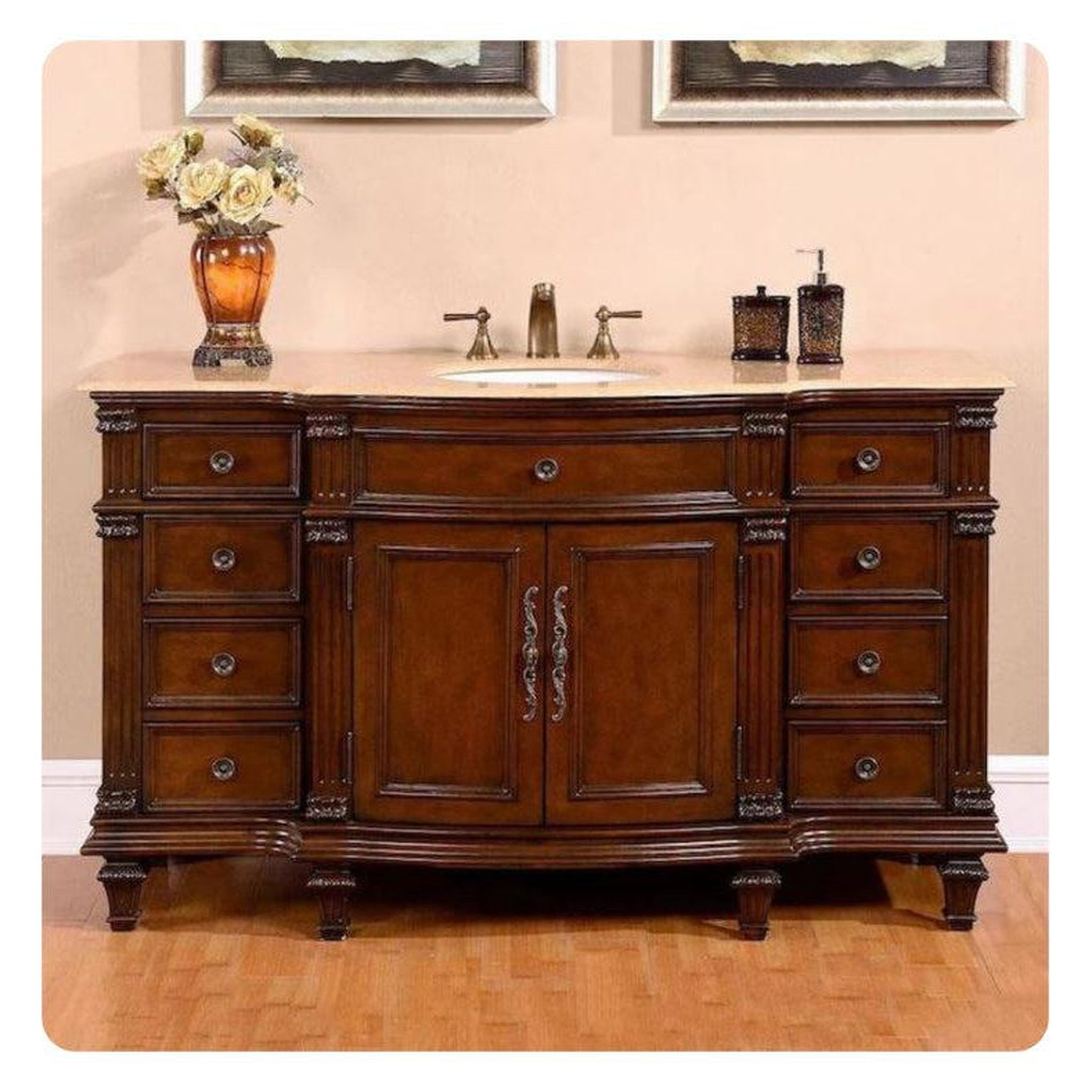 Silkroad Exclusive 60" Single Sink Brazilian Rosewood Bathroom Vanity ...