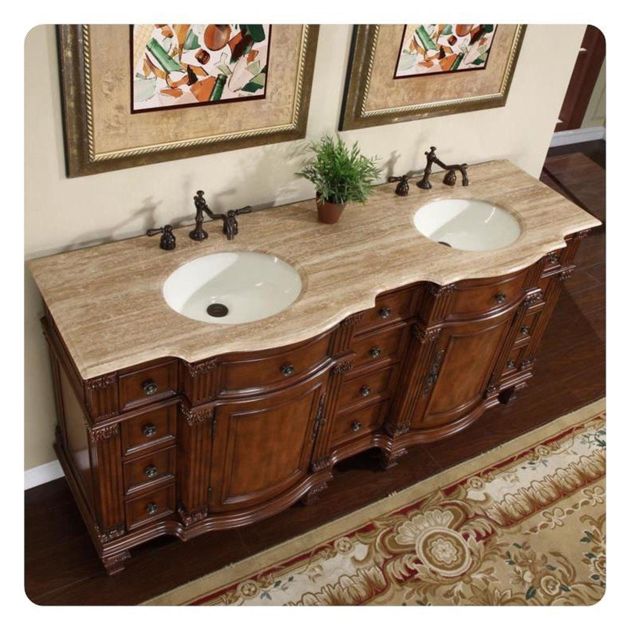 Silkroad Exclusive 72" Double Sink Brazilian Rosewood Bathroom Vanity ...