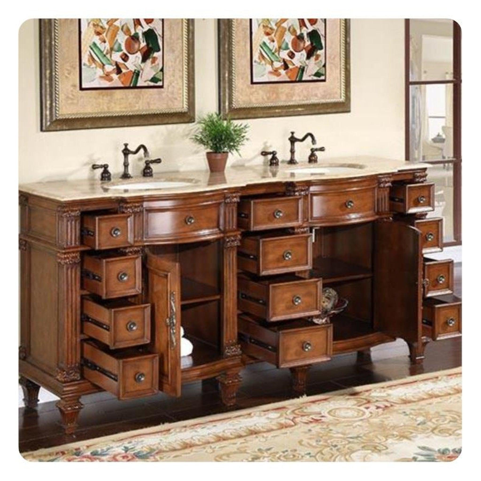 Silkroad Exclusive 72" Double Sink Brazilian Rosewood Bathroom Vanity ...