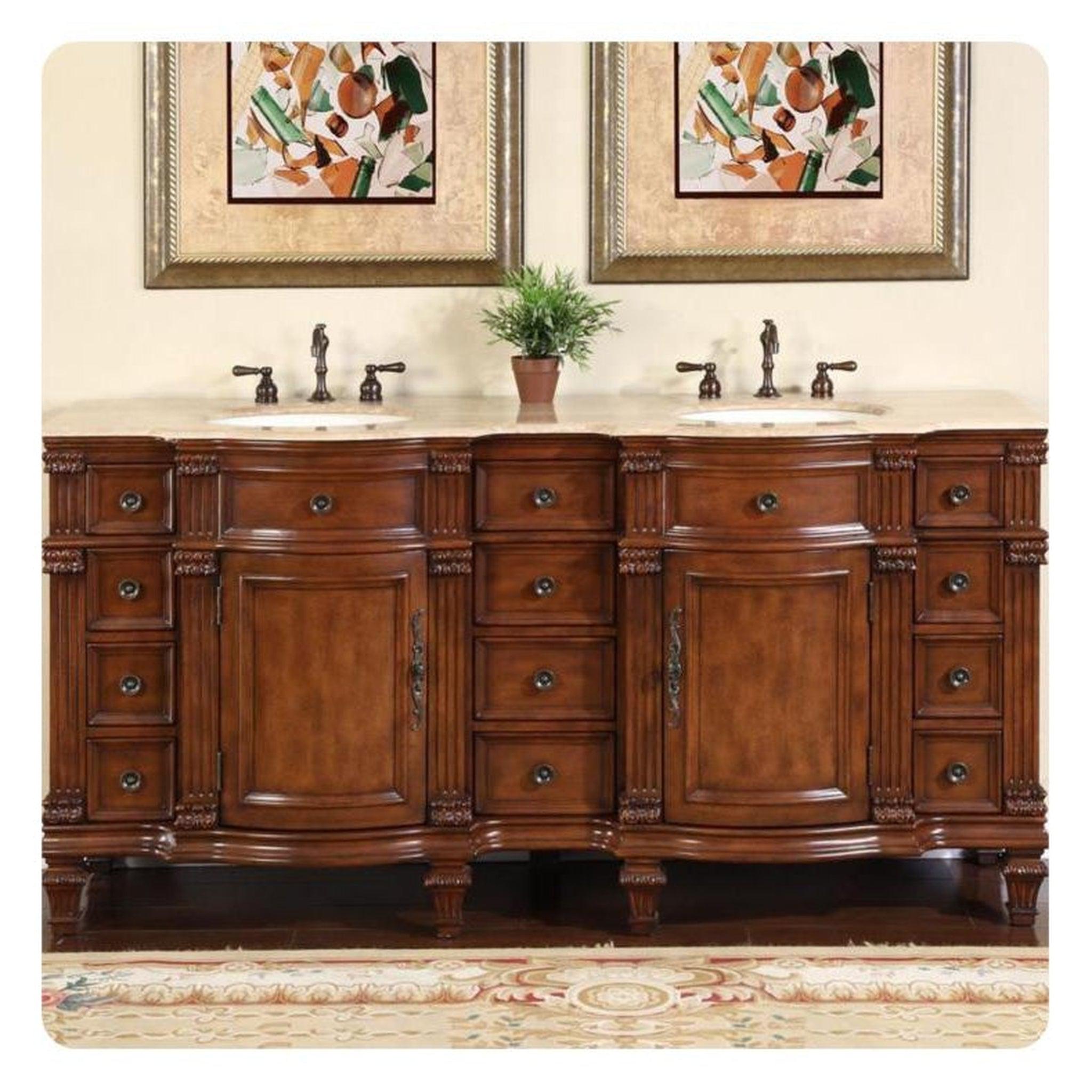 Silkroad Exclusive 72" Double Sink Brazilian Rosewood Bathroom Vanity ...