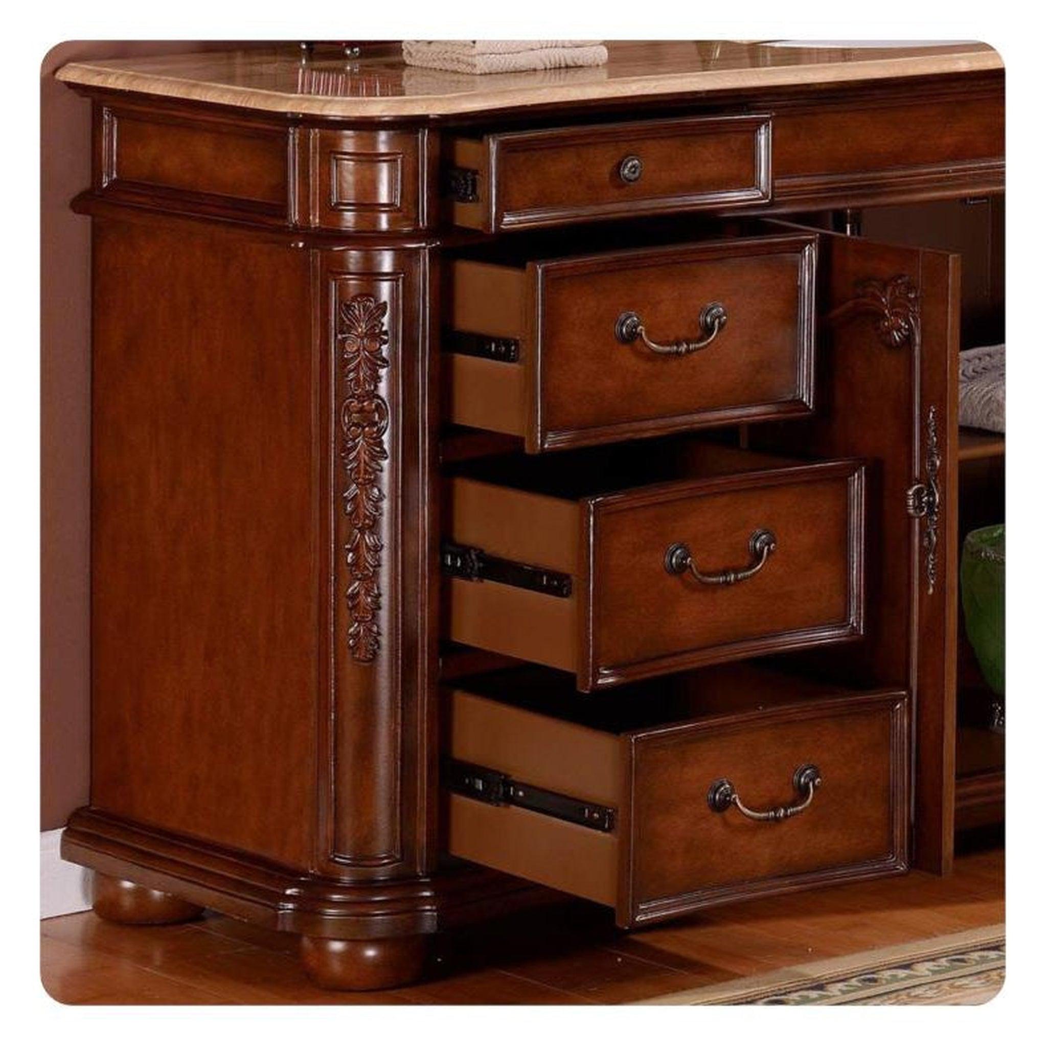 Silkroad Exclusive 72" Double Sink English Chestnut Bathroom Vanity Wi ...
