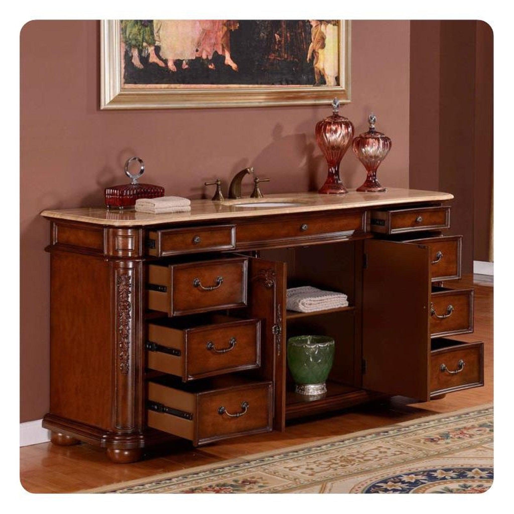 Silkroad Exclusive 72" Double Sink English Chestnut Bathroom Vanity Wi ...