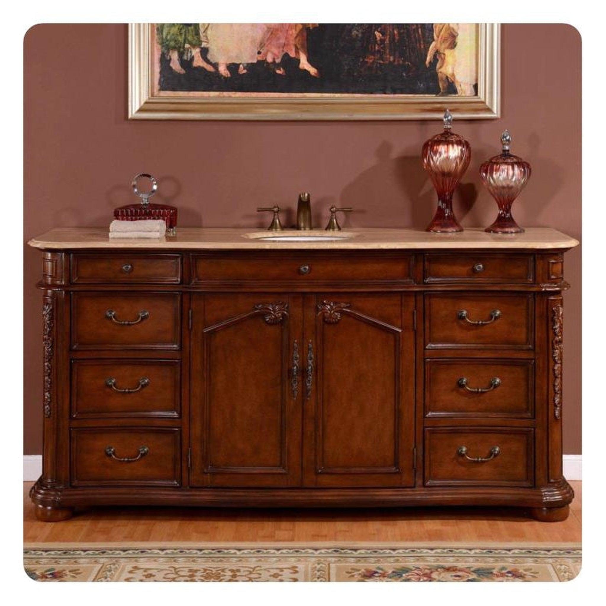 Silkroad Exclusive 72" Double Sink English Chestnut Bathroom Vanity Wi ...