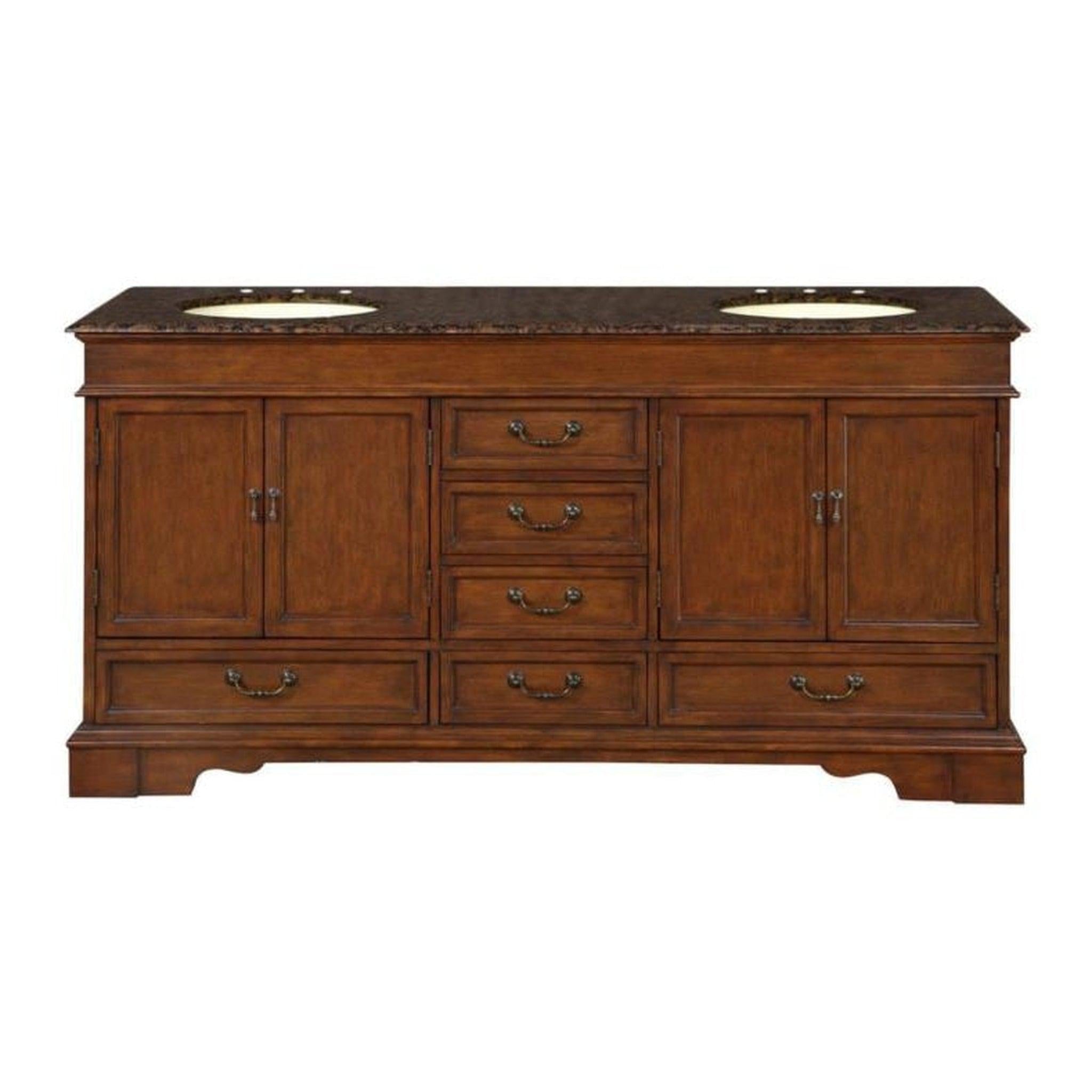 Silkroad Exclusive 72" Double Sink Red Chestnut Bathroom Vanity With B ...