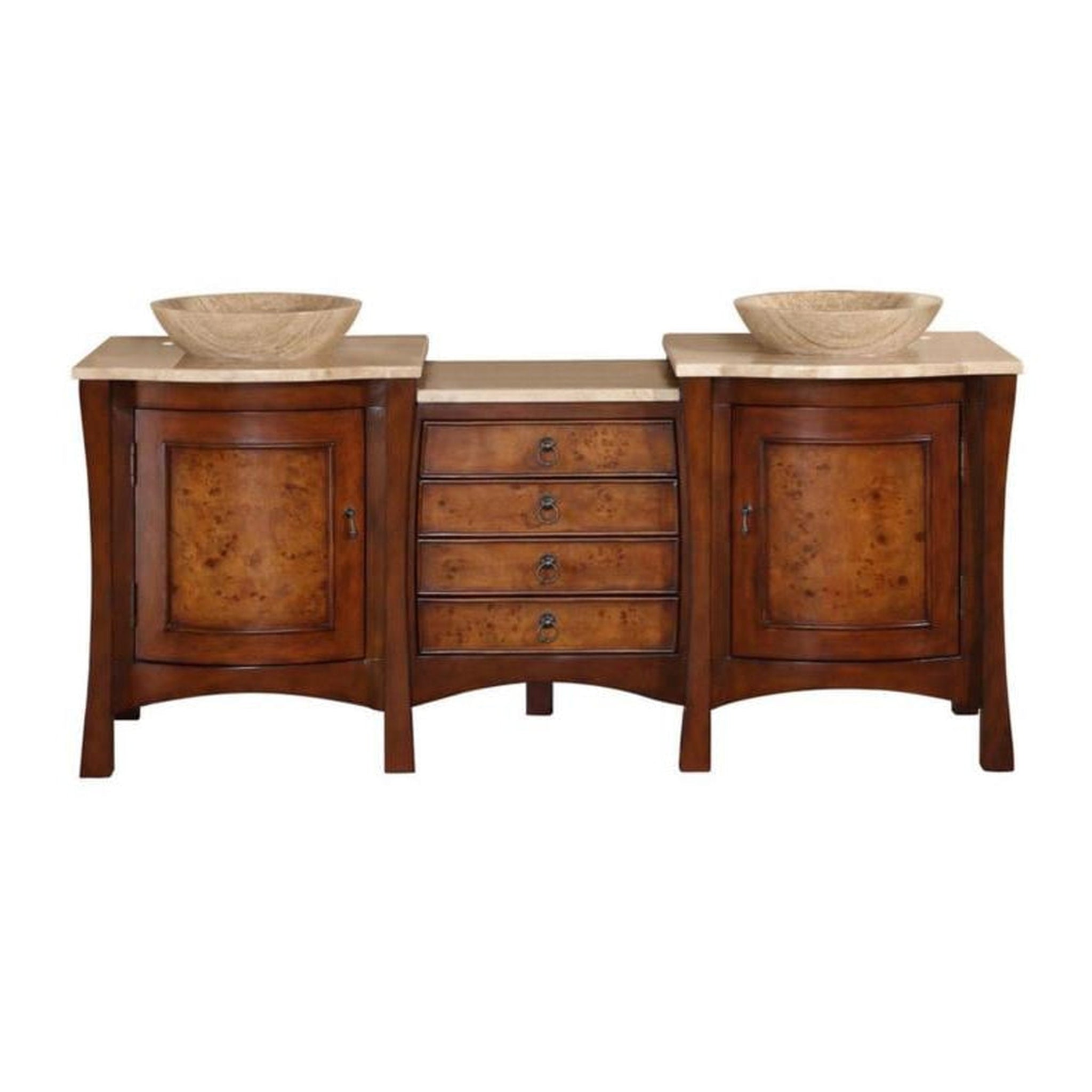 Silkroad Exclusive 72" Double Sink Red Chestnut Bathroom Vanity With T ...