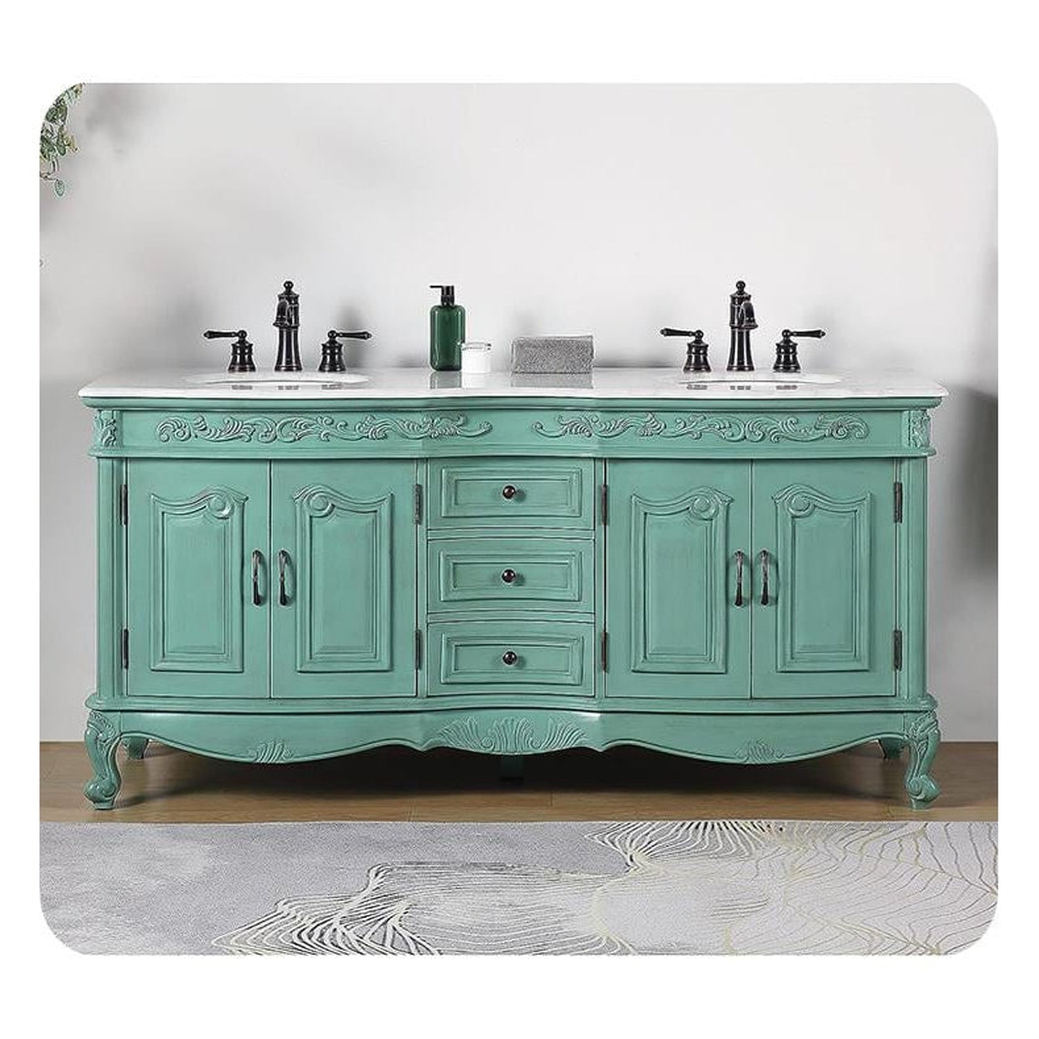 Silkroad Exclusive 72" Double Sink Vintage Green Bathroom Vanity With ...