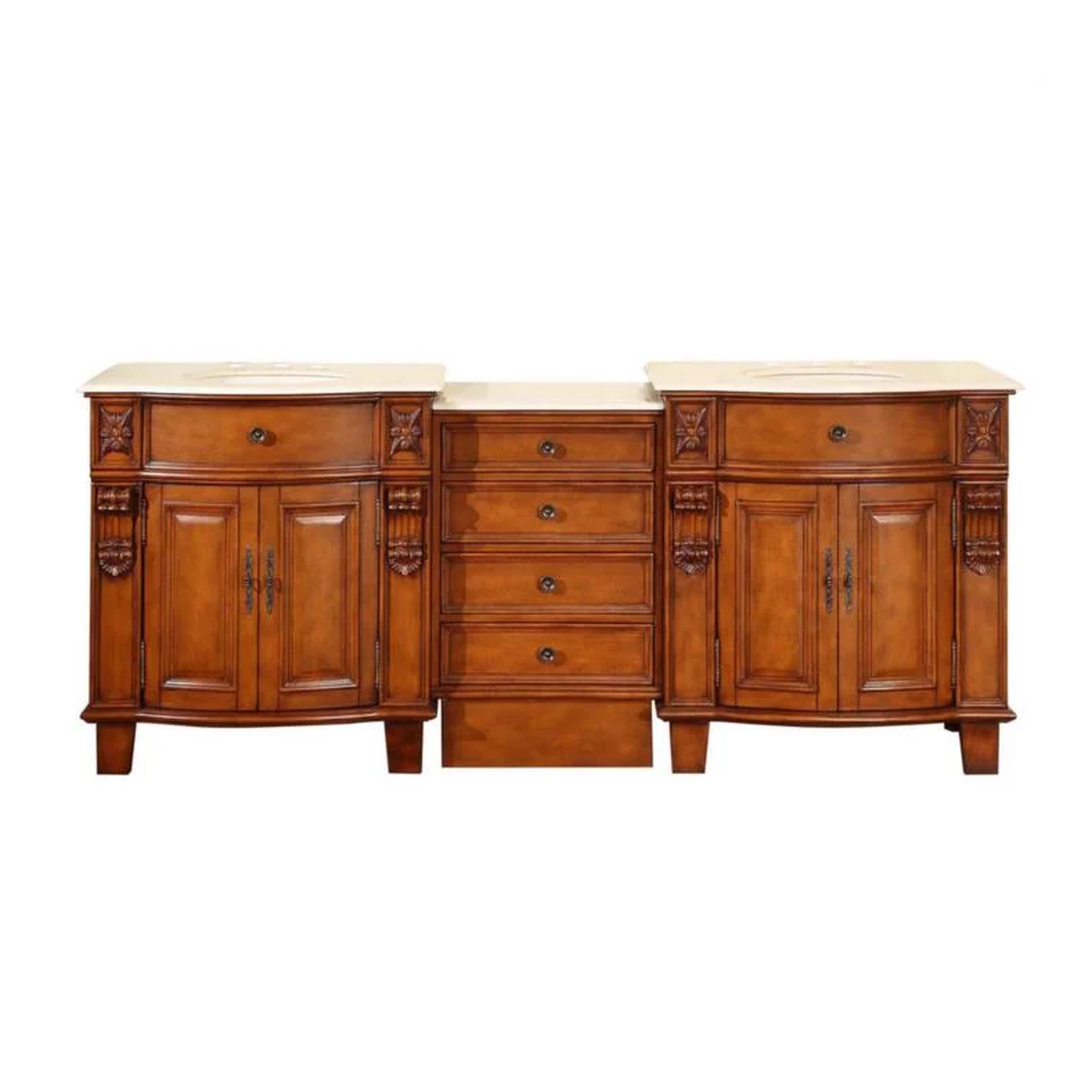 Silkroad Exclusive 84" Double Sink Cherry Modular Bathroom Vanity With ...