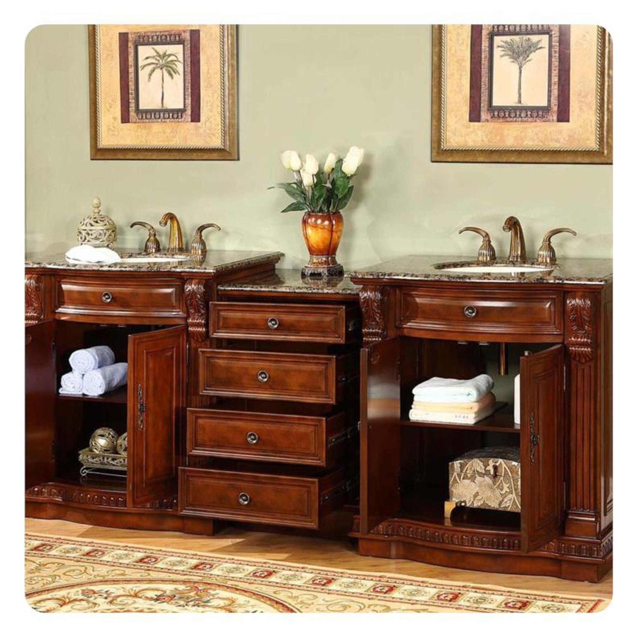 Silkroad Exclusive 85" Double Sink Cherry Modular Bathroom Vanity With ...