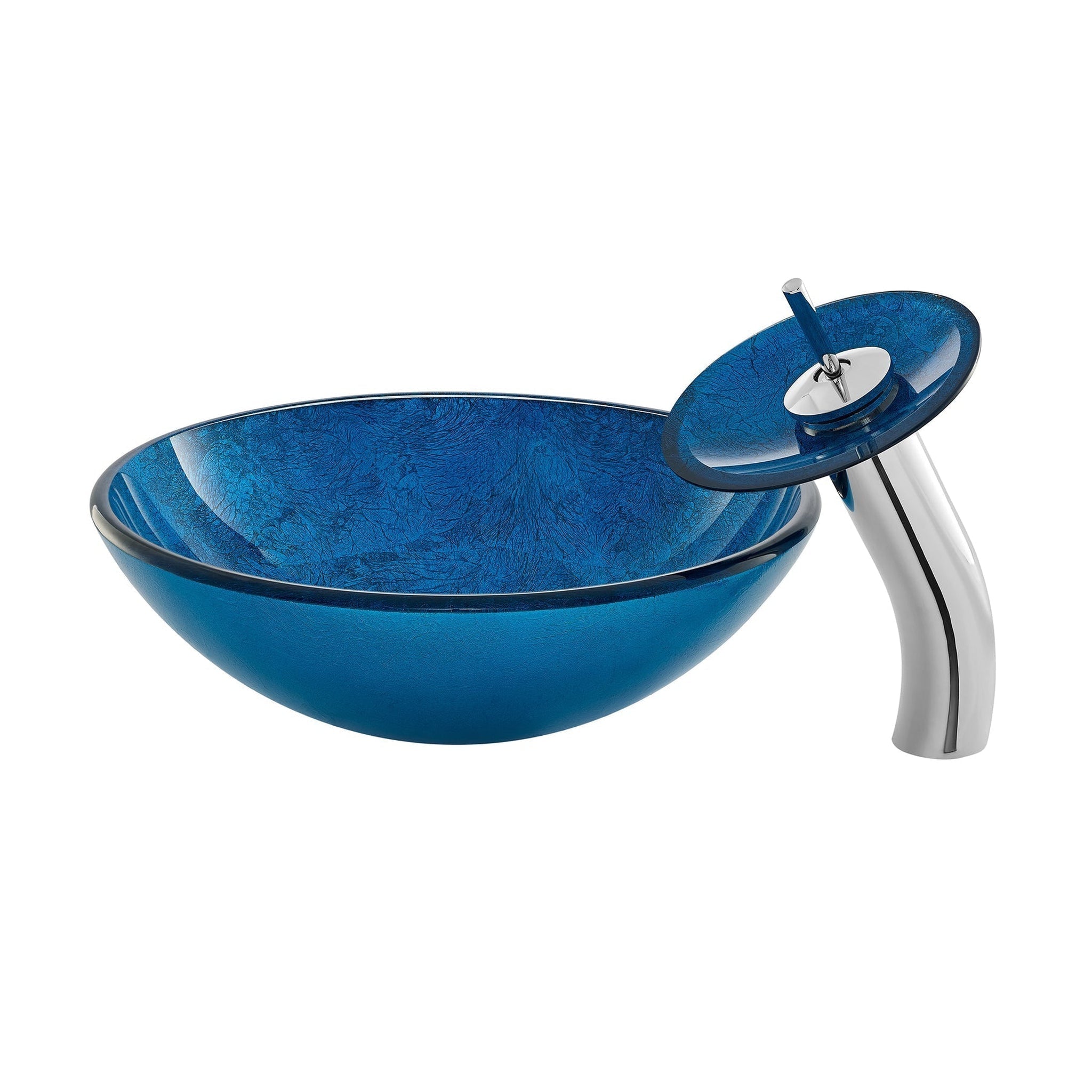 Swiss Madison Cascade 17" x 17" Ocean Blue Round Tempered Glass Vessel ...