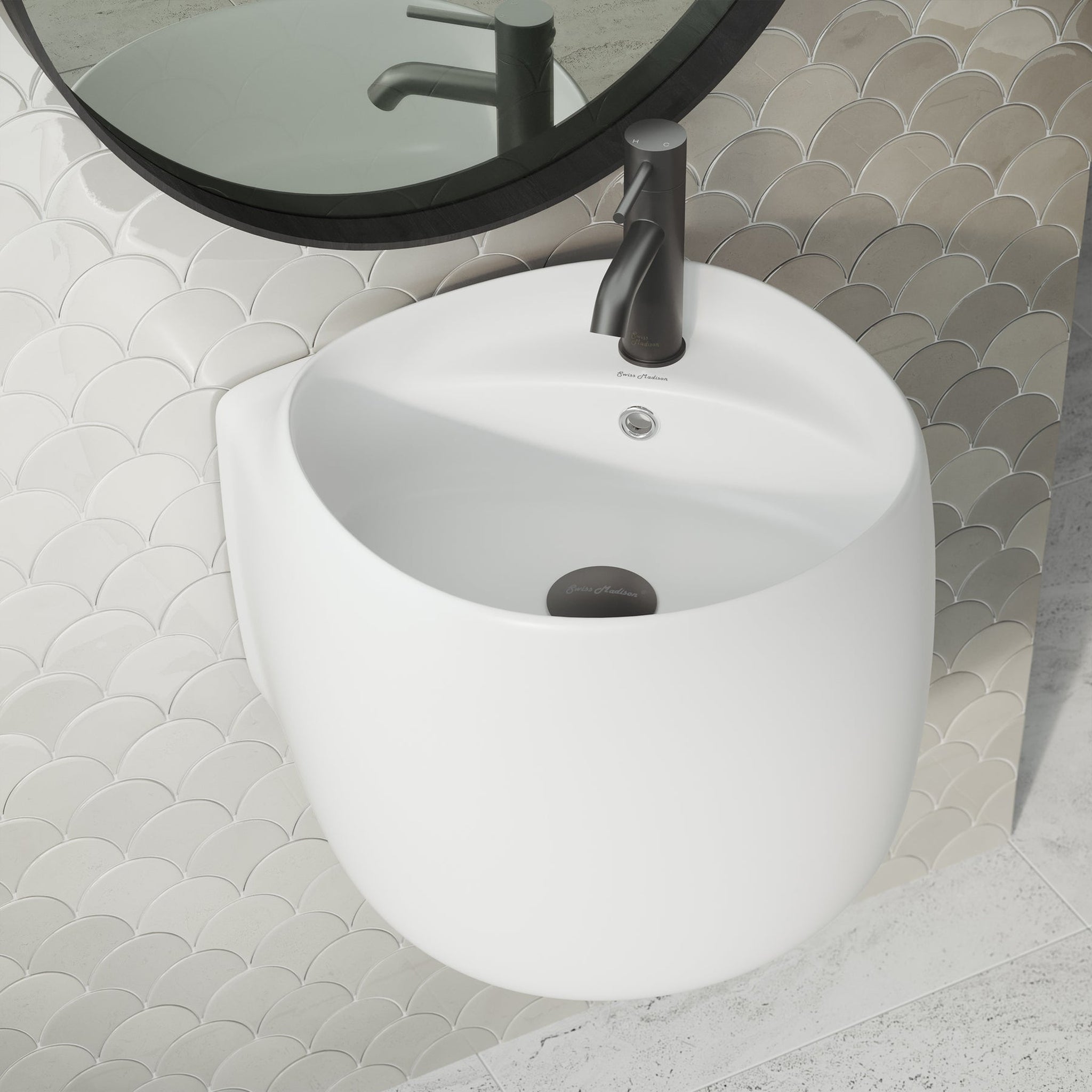 Swiss Madison Ivy 18" x 19" Square Matte White Ceramic Wall-Hung Bathr ...