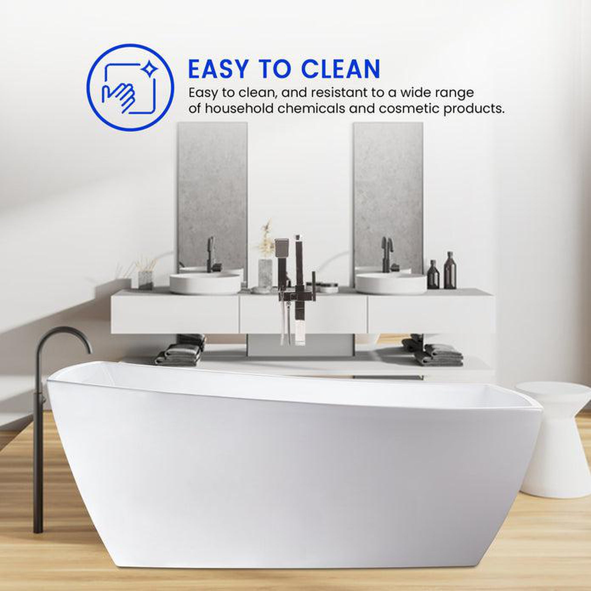 Vanity Art 67" White Acrylic Contemporary Design Soaking Tub With Over ...
