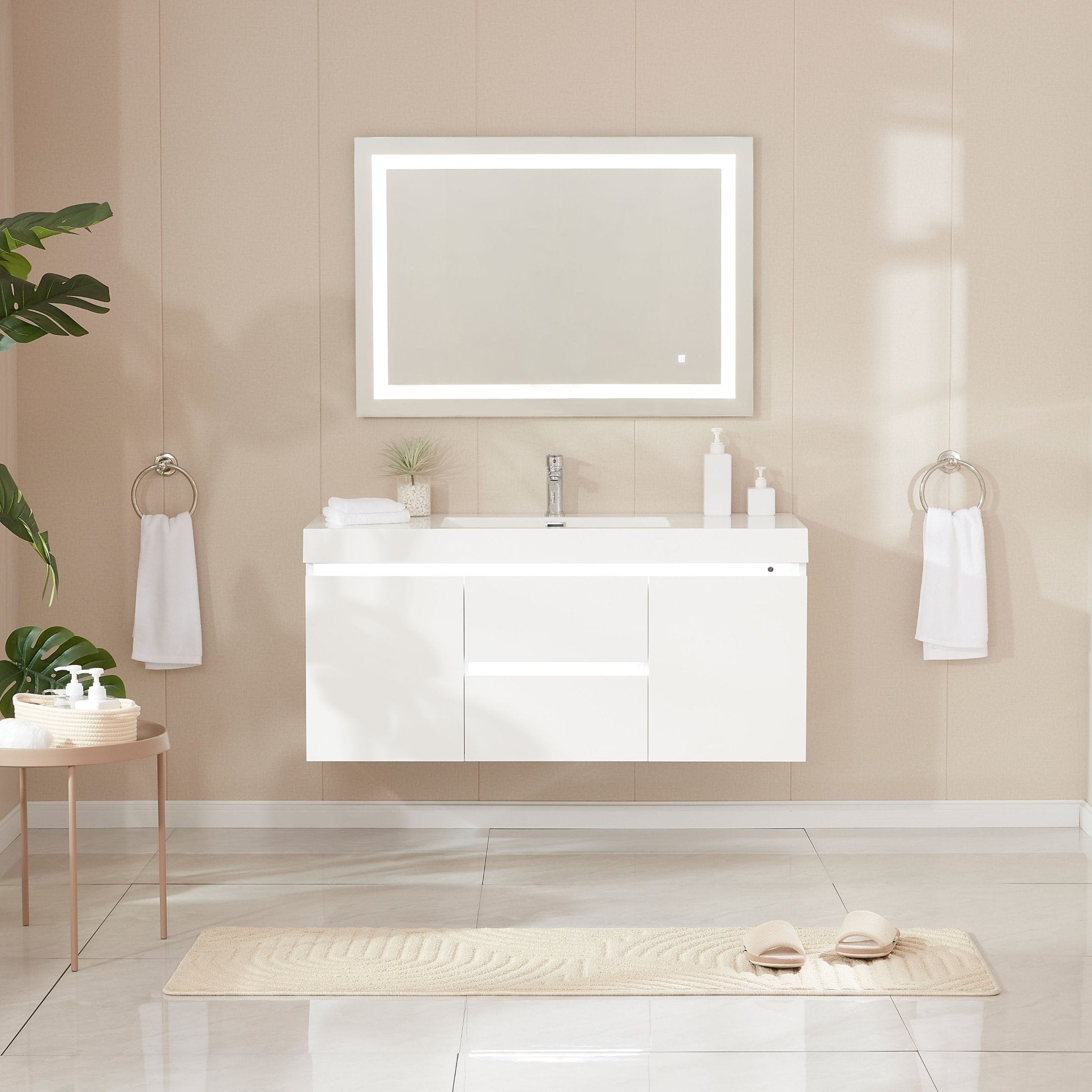 Vanity Art Annecy 48" Glossy White Wall Mounted LED Lighted Vanity Set ...